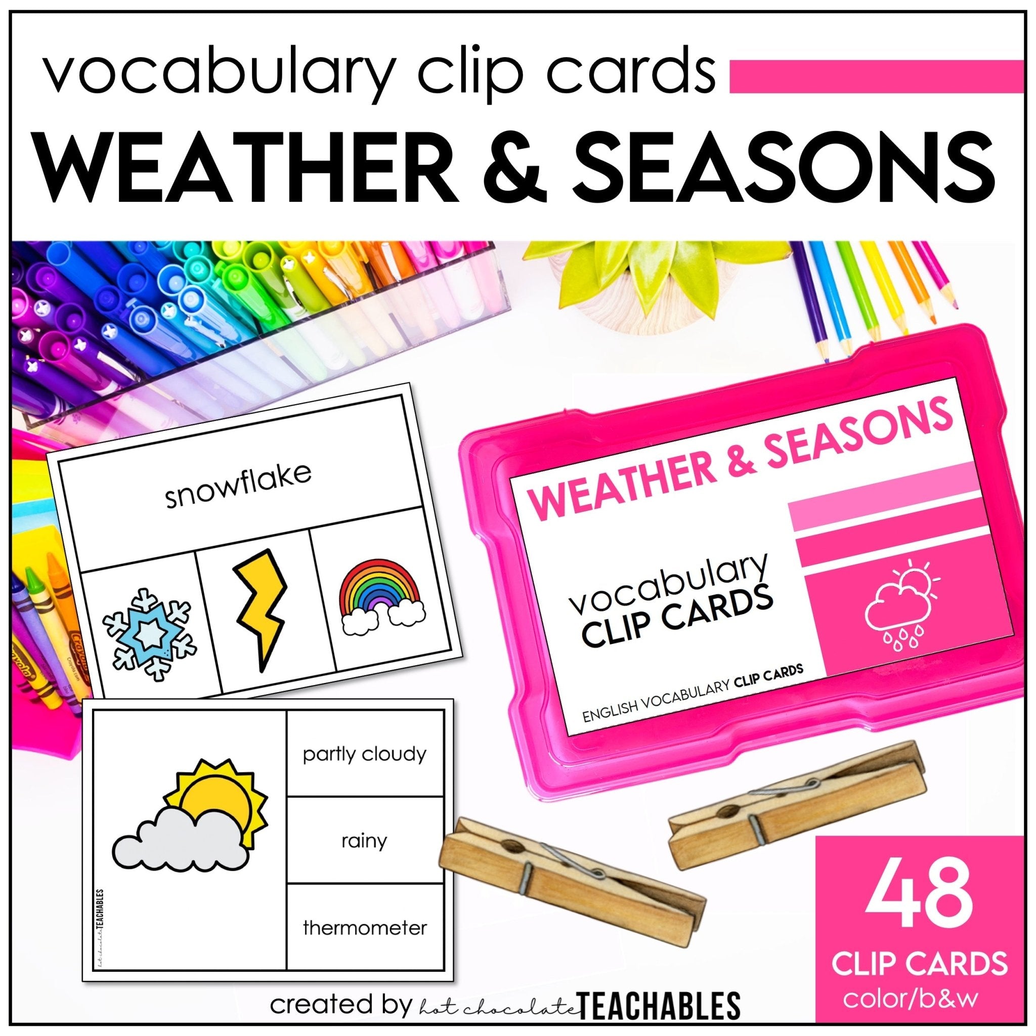 Weather and Seasons Vocabulary CLIP CARD matching activity