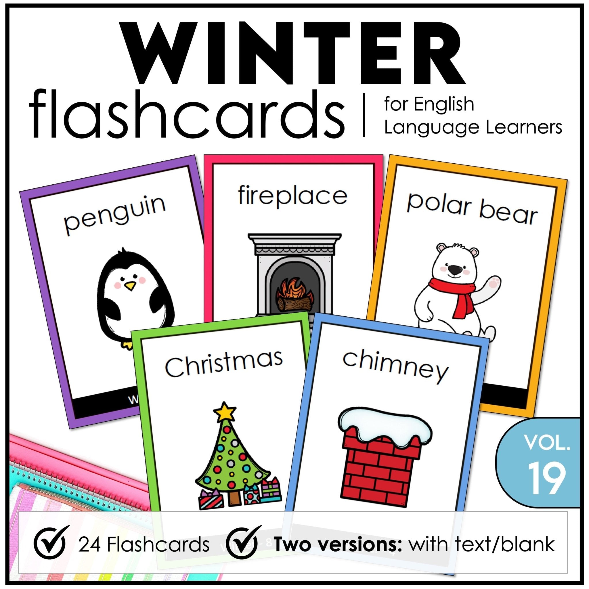 Winter Vocabulary Flashcards : ESL task cards - Flash Cards