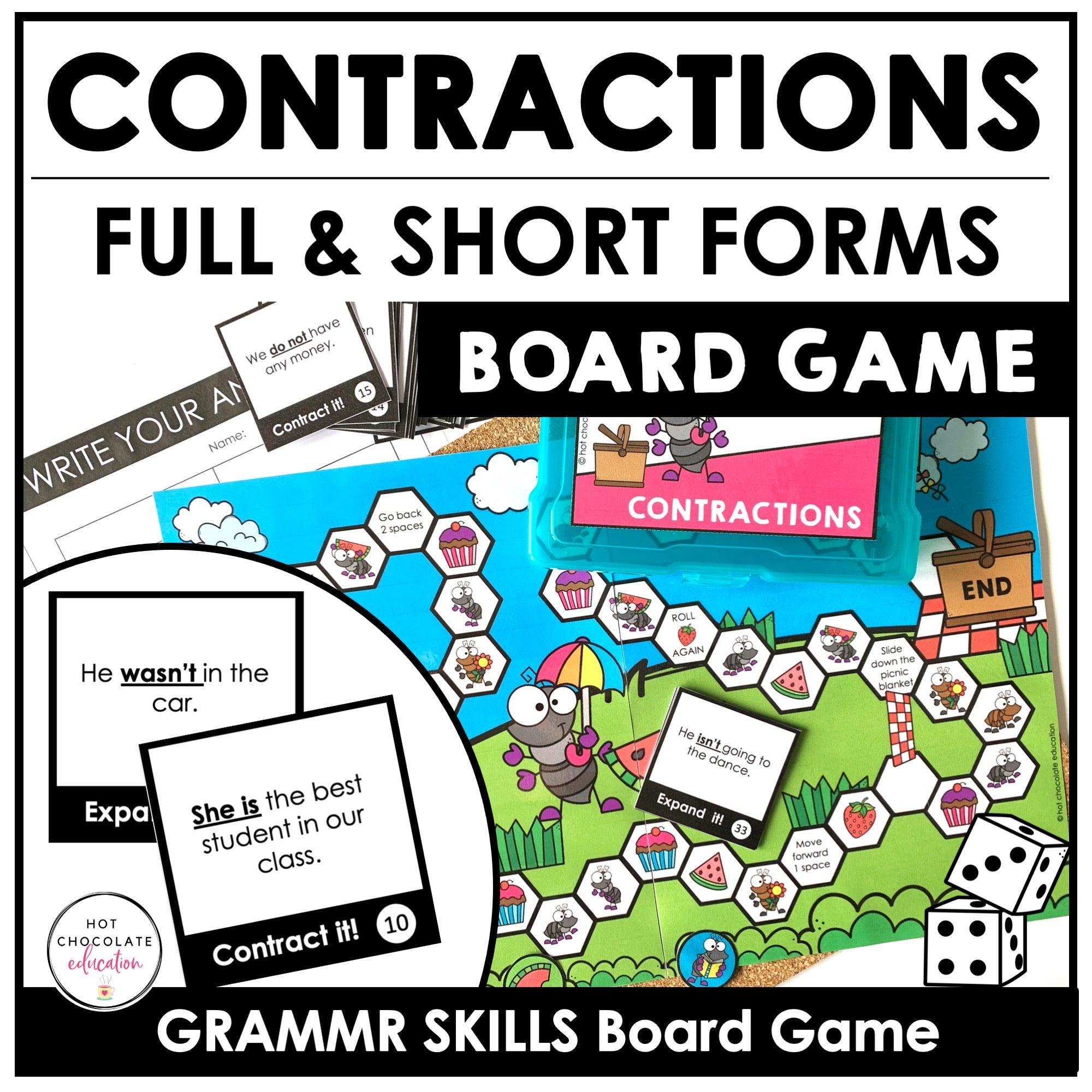 Grammar Board Game: Contractions Combining Short & Long Form