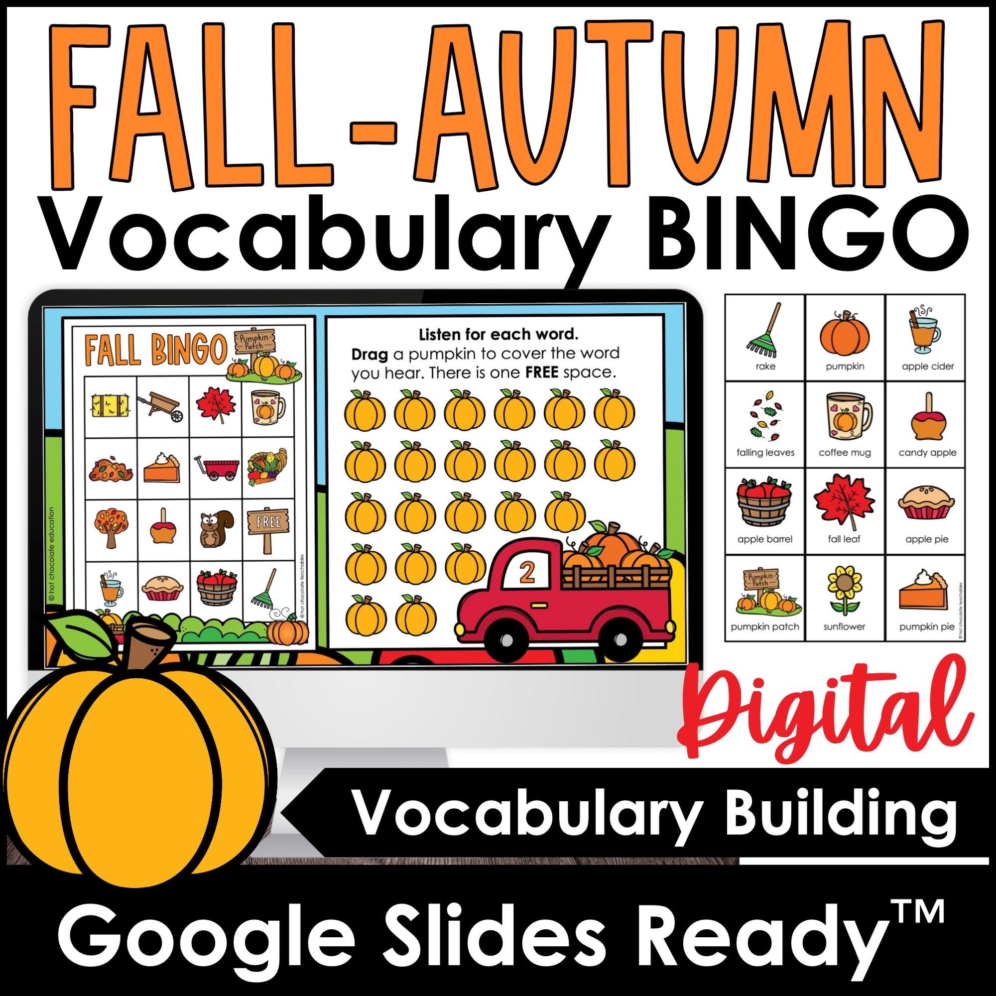 Digital Fall Bingo Game - Autumn Vocabulary - Google Slides