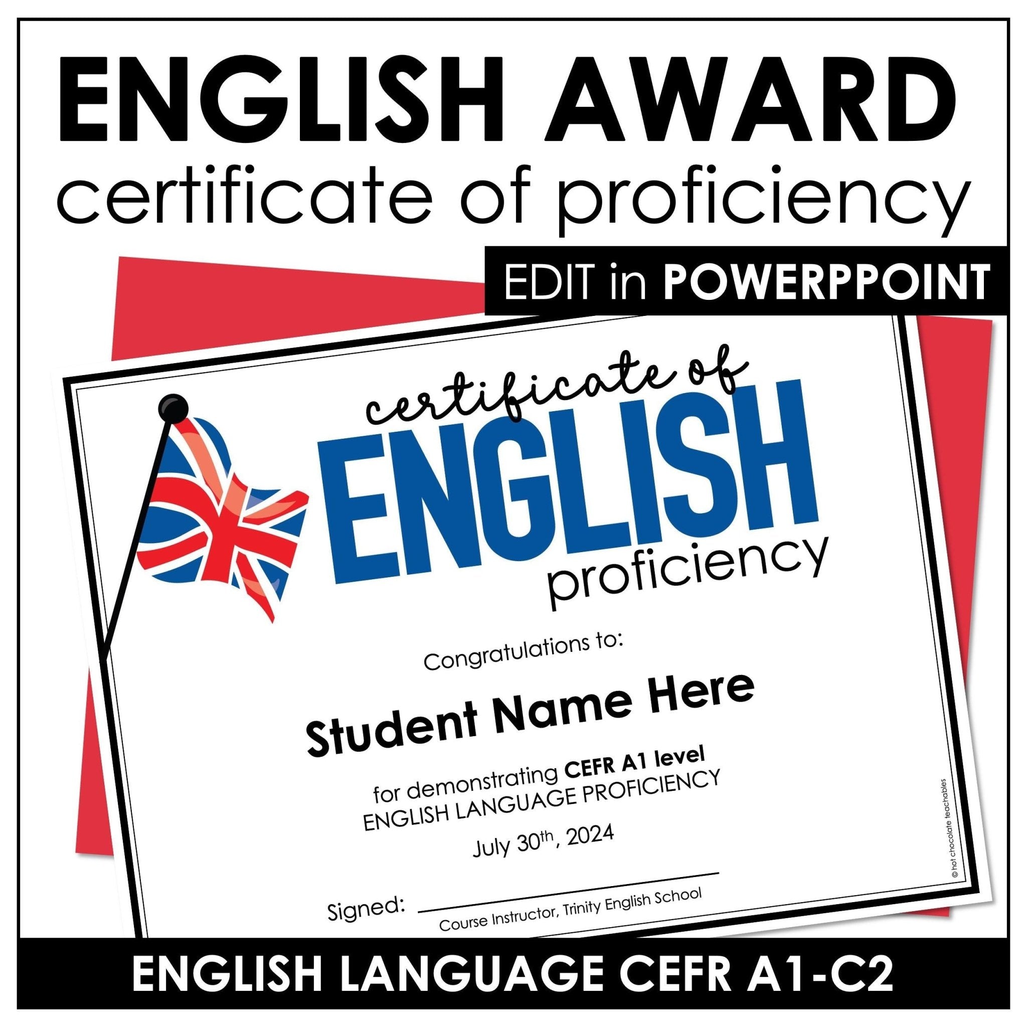 End of the Year Editable Award Certificate | ENGLISH A1-C2