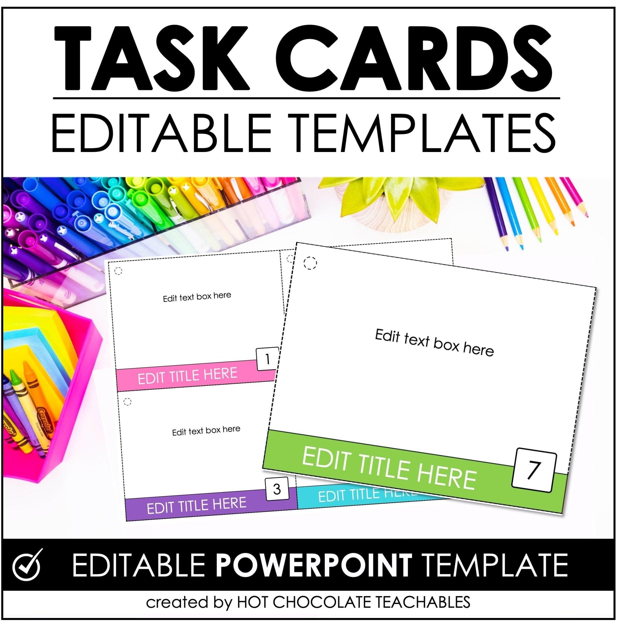 Task Card PowerPoint Templates - Editable - Color & B&W