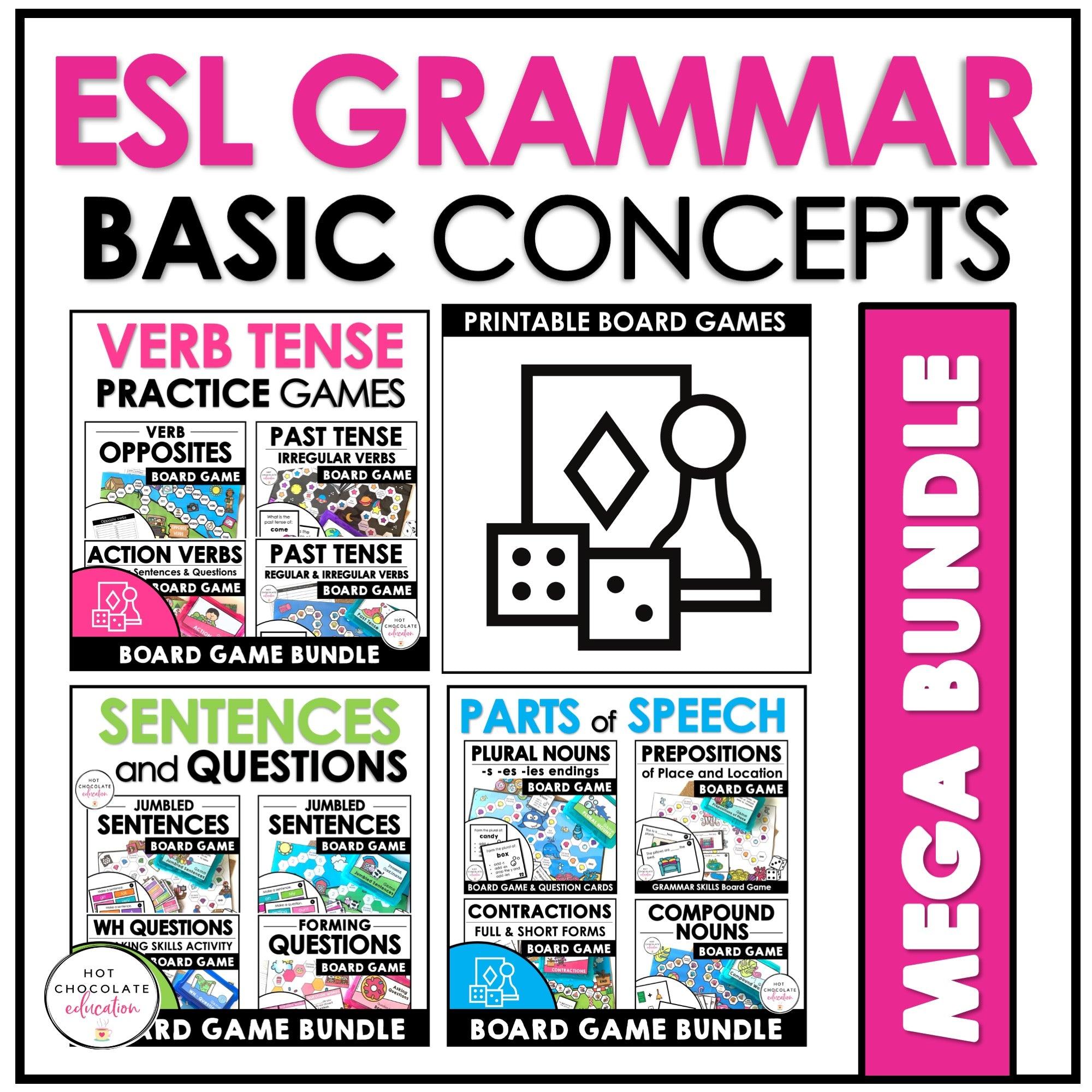 ESL Grammar Board Game Bundle - Parts of Speech & Verbs