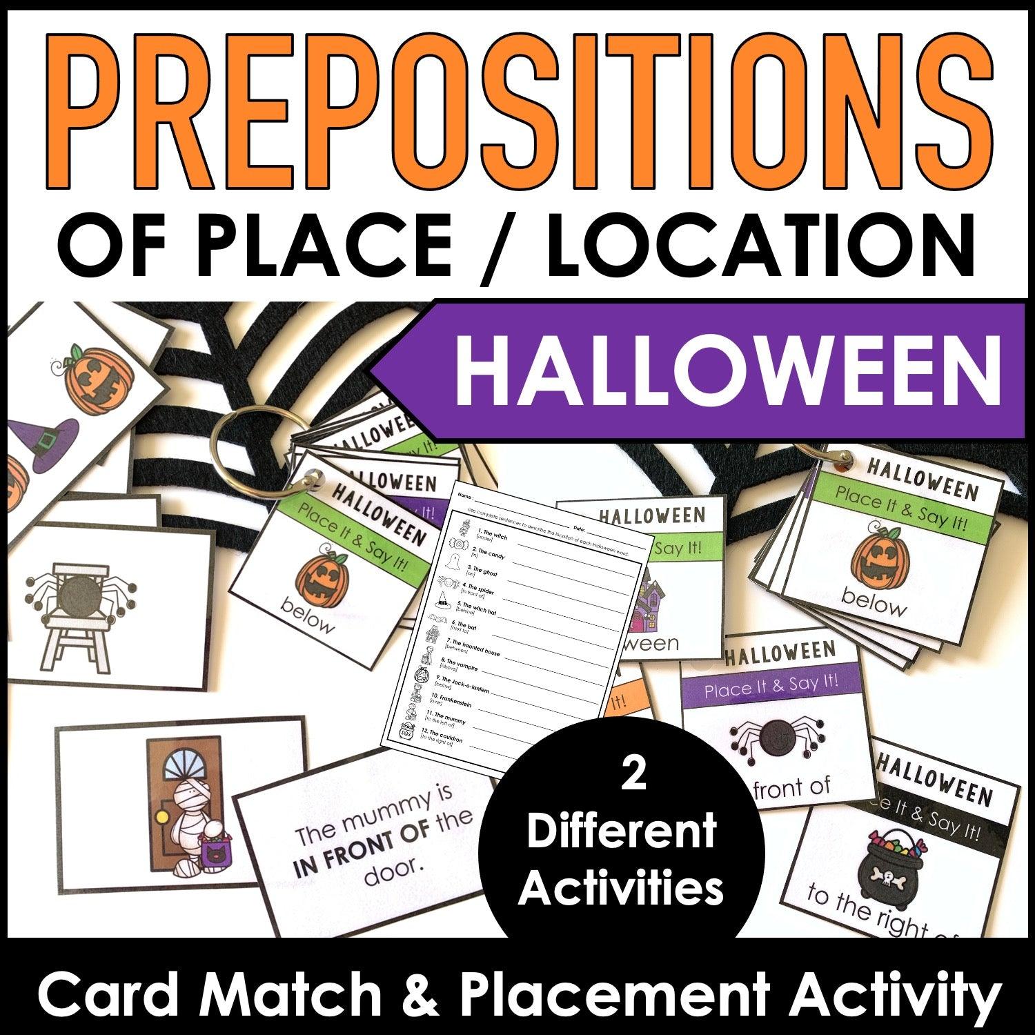 Halloween Prepositions: ESL Card Match Activity