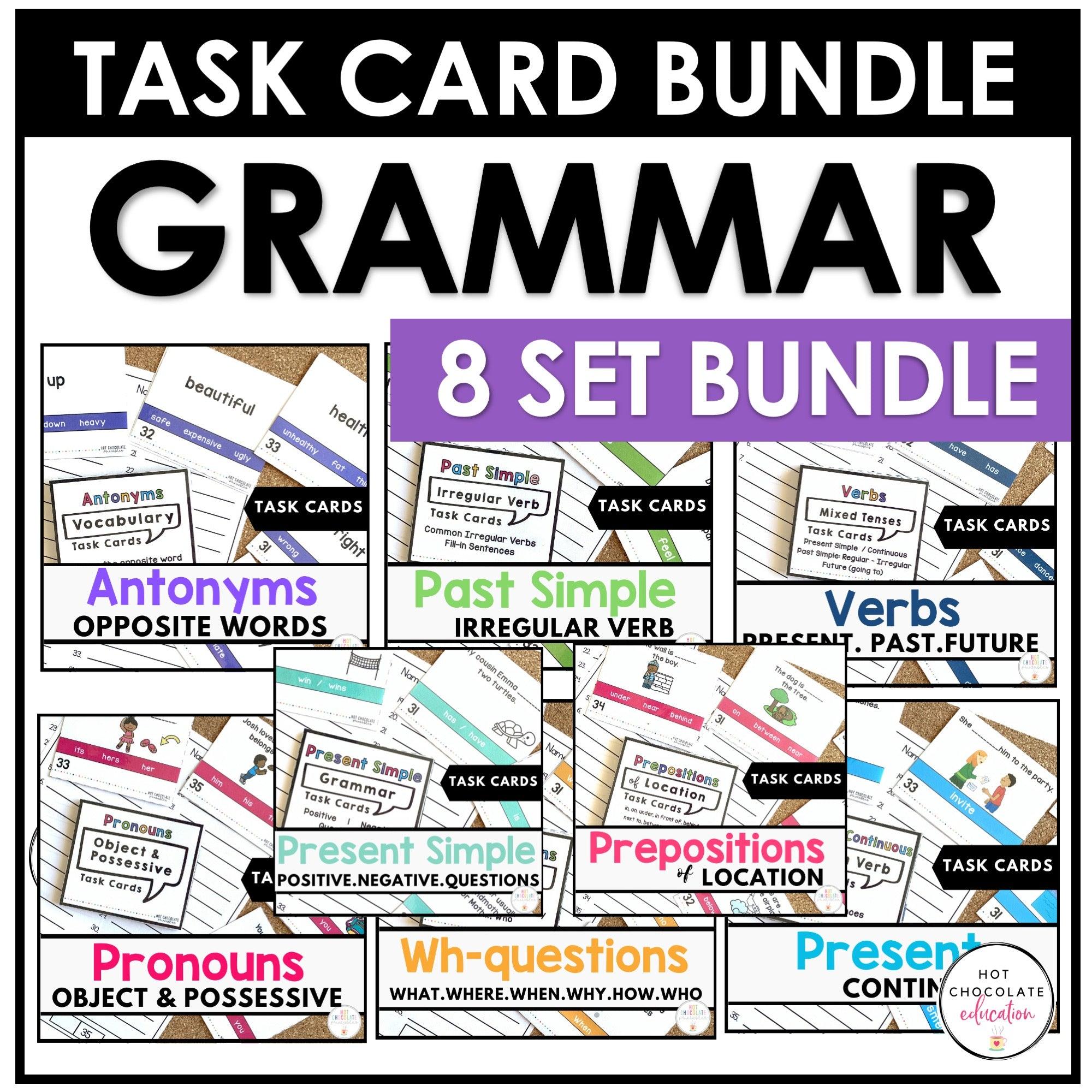 Grammar & Vocabulary Task Card Bundle for Elementary English