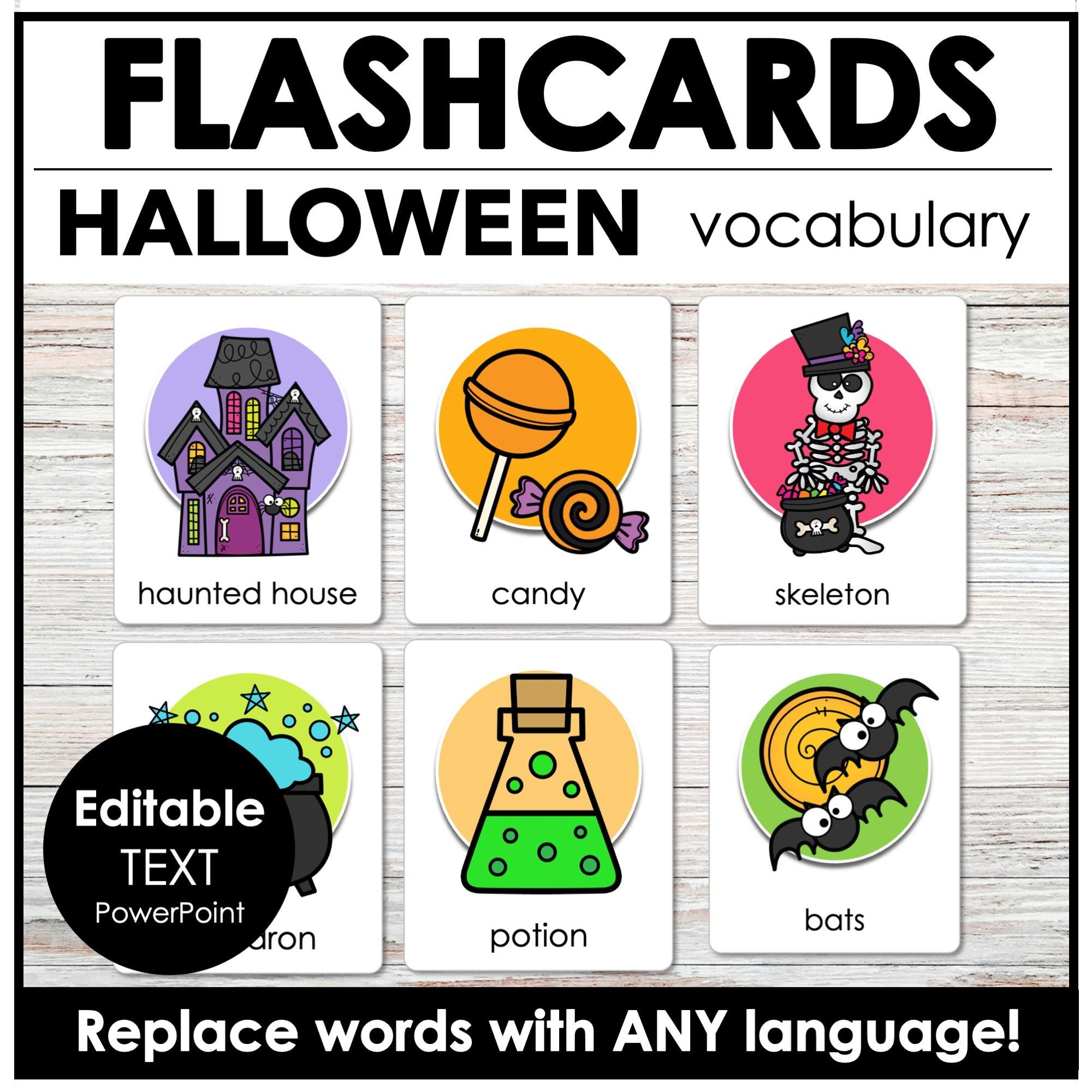 Halloween ESL Flashcards - Editable Vocabulary Cards