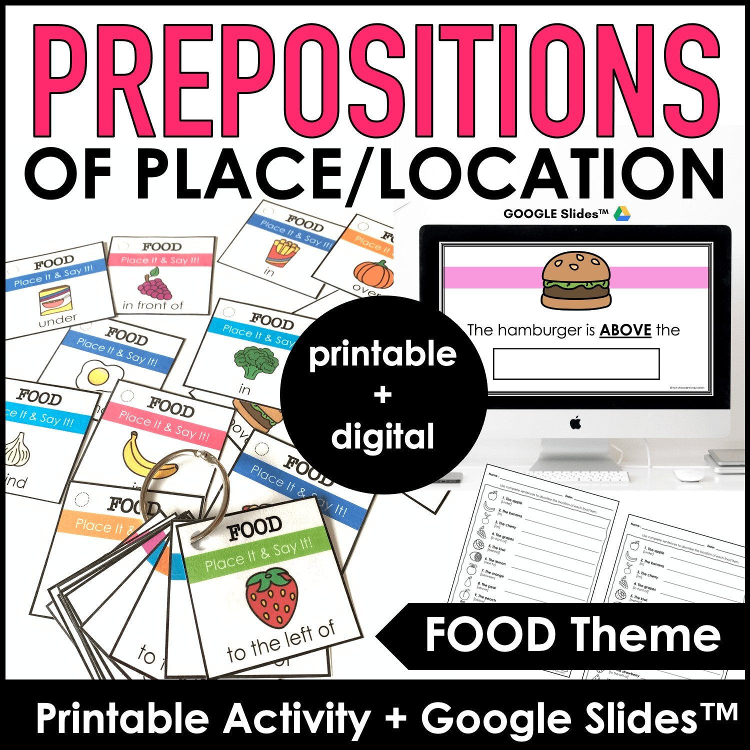 Food-themed Activity Cards & - Prepositions of Place