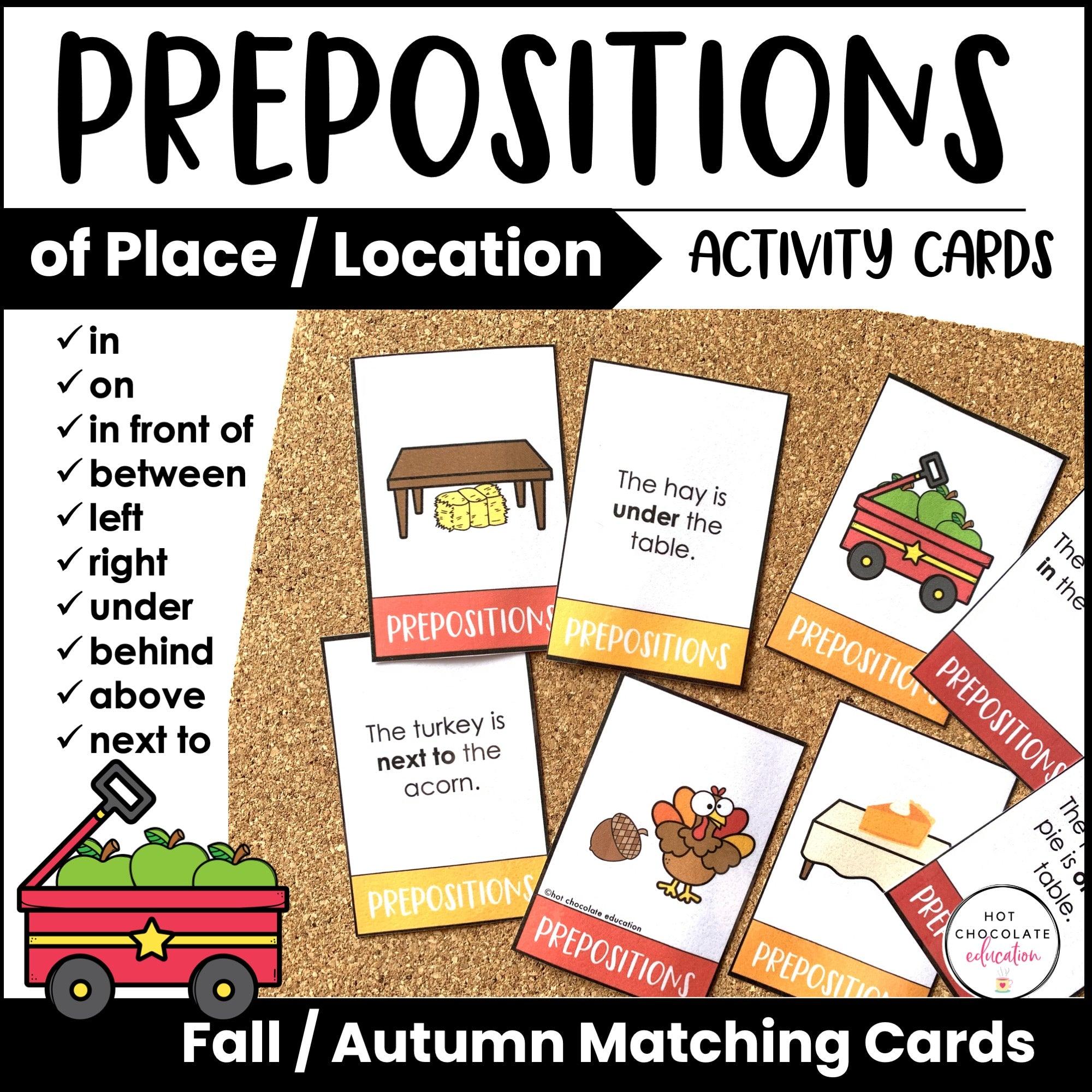 Fall Prepositions of Place Matching Cards