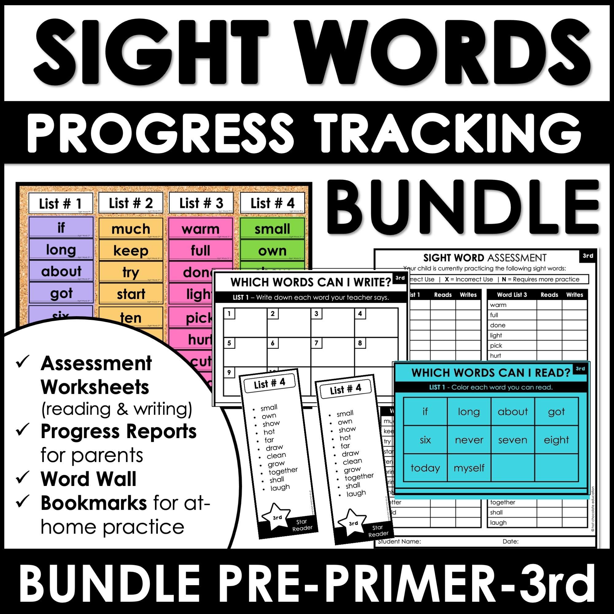 Sight Word Progress Reports BUNDLE | Pre-Primer to 3rd Grade