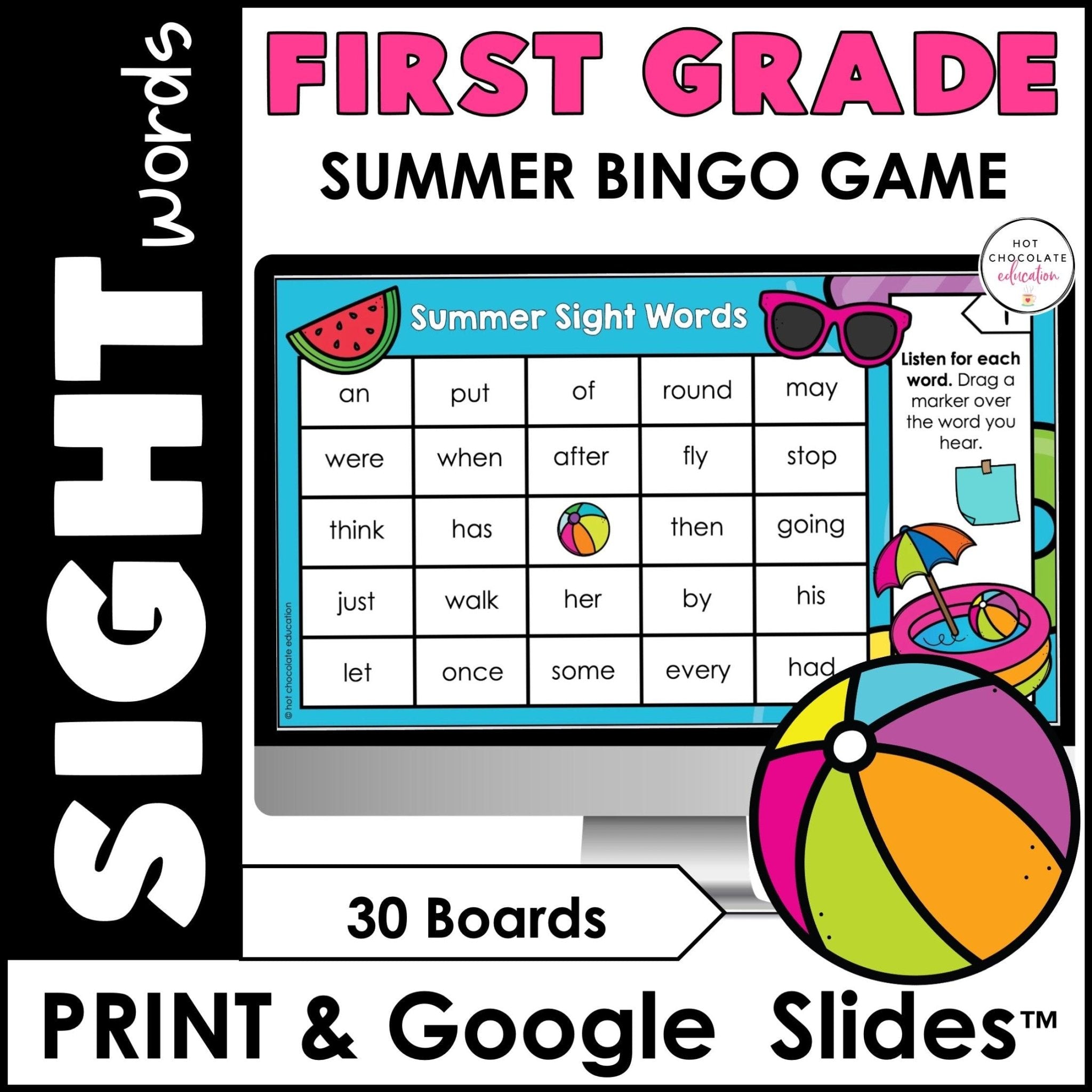 SUMMER 1st Grade Sight Words Bingo - Print & Digital
