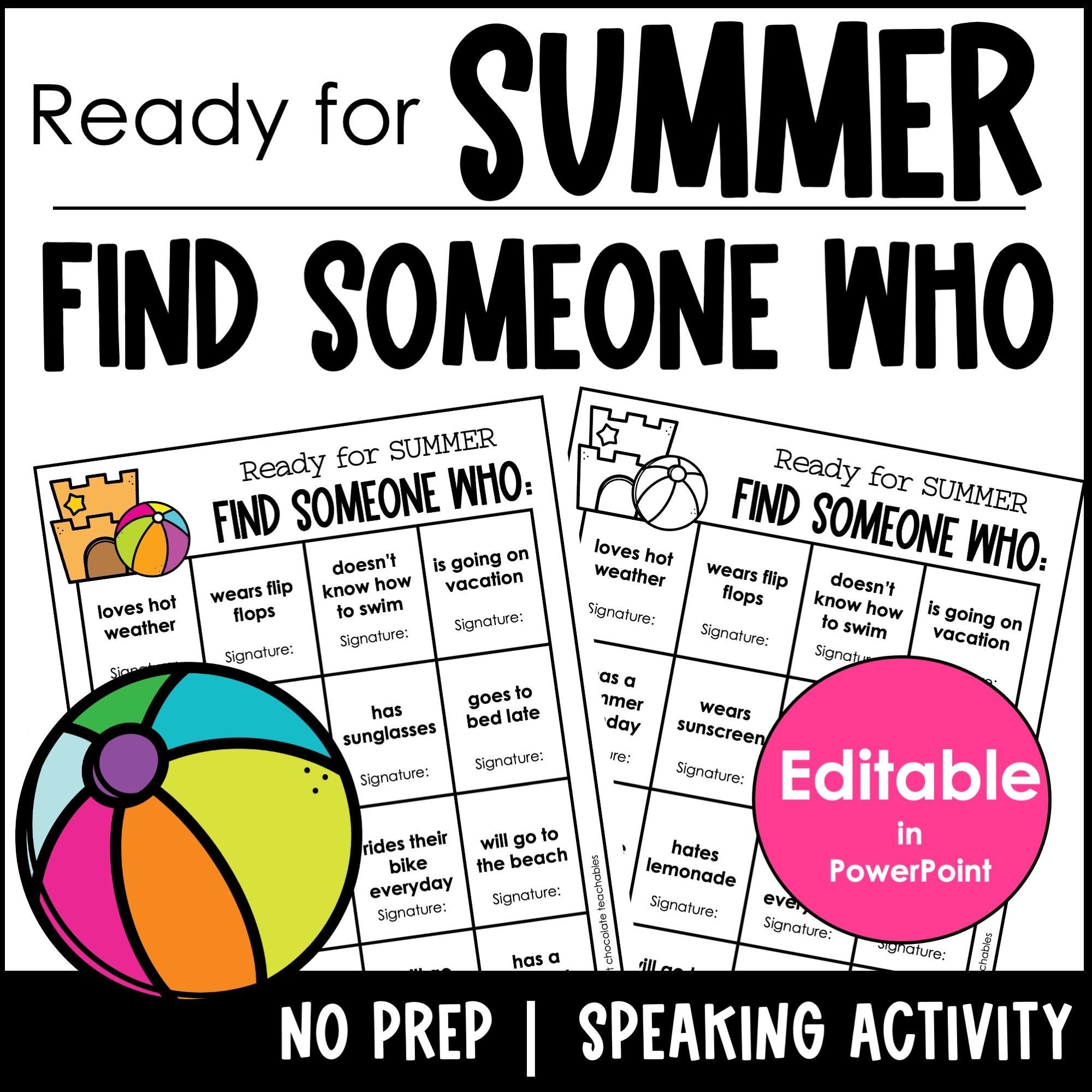 Summer Vacation Find Someone Who - Speaking Activity