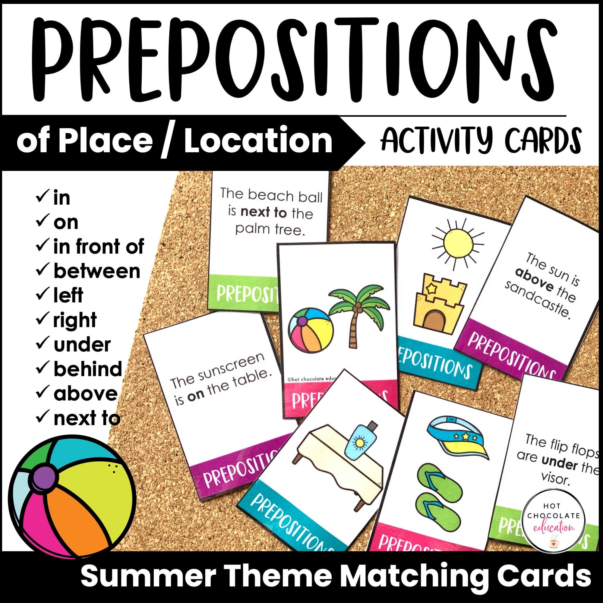 Summer Prepositions of Place Card Matching Activity