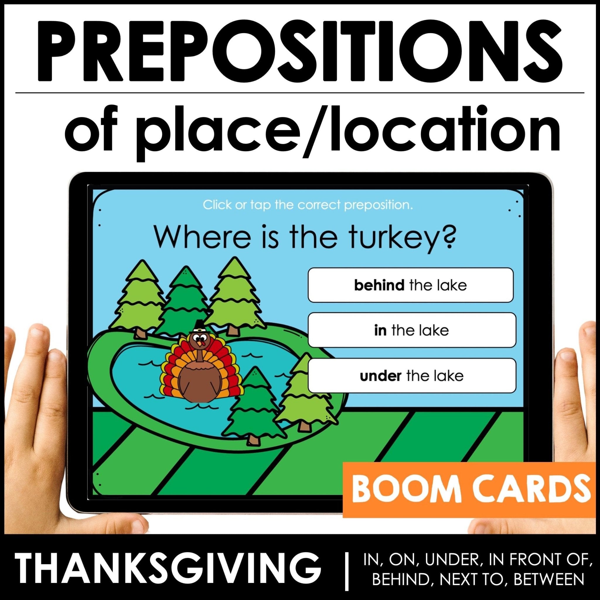 Prepositions of Place BOOM CARDS - Thanksgiving Theme