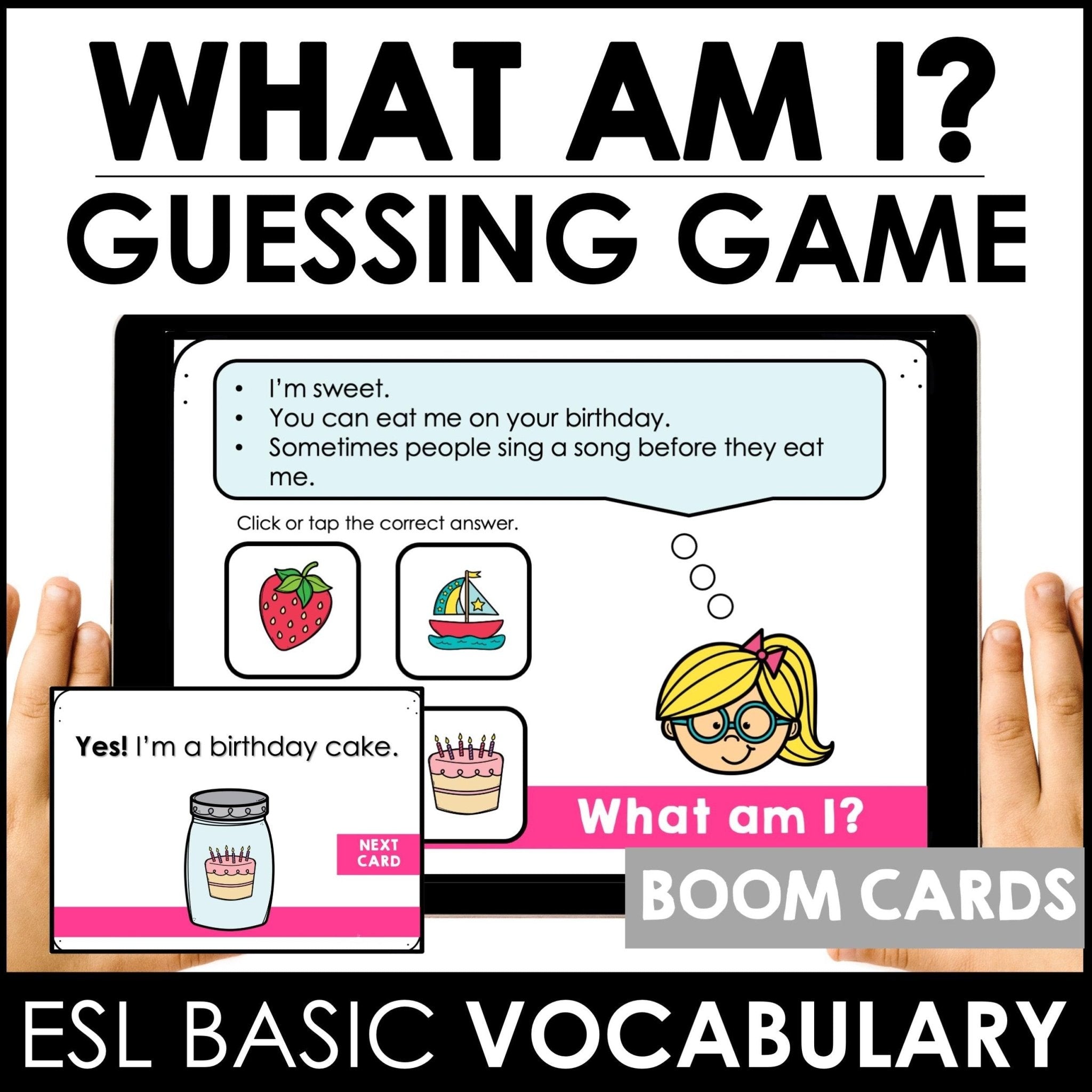 What am I? ESL Vocabulary Guessing Game BOOM CARDS - OBJECTS