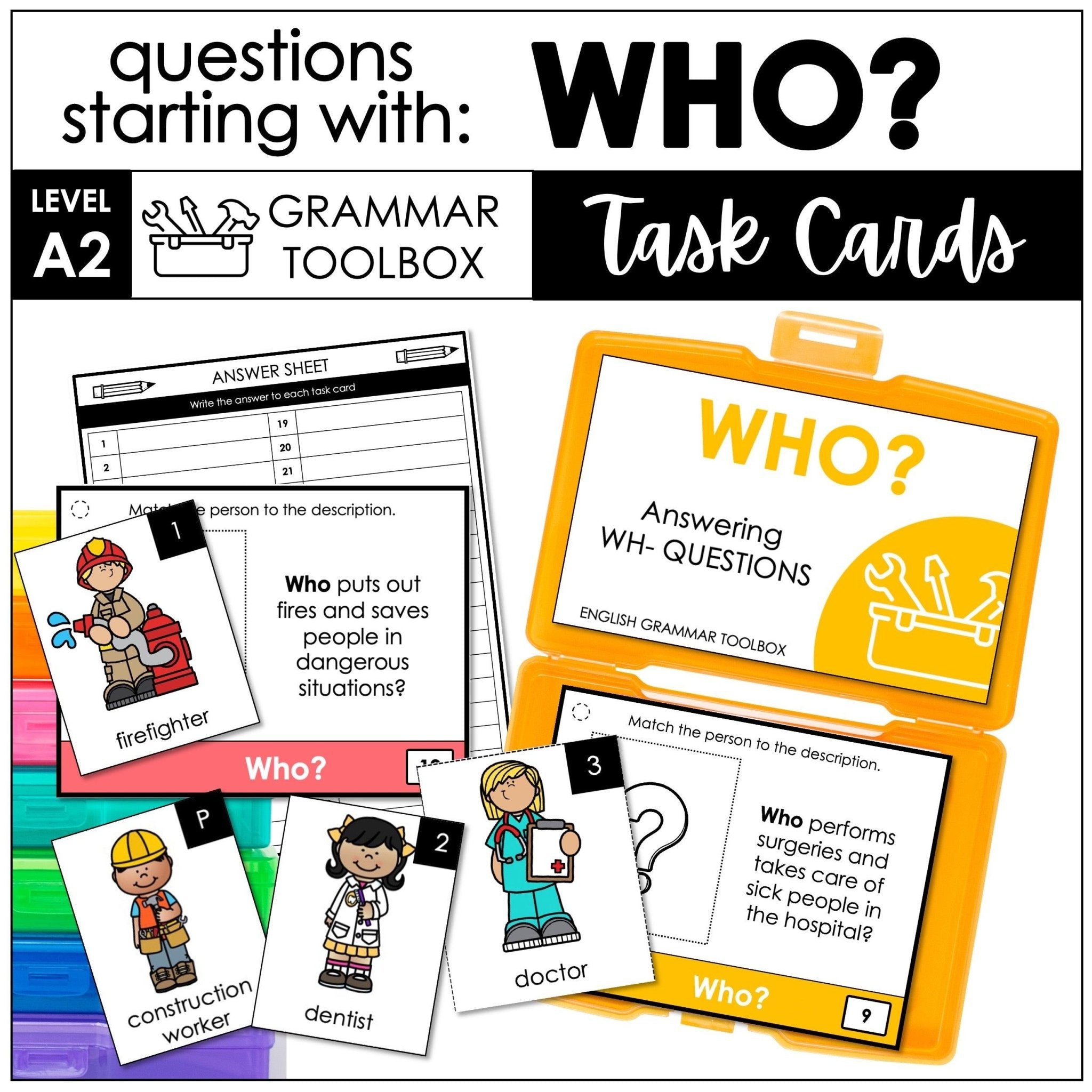 WH Questions Task Cards with Community Helpers