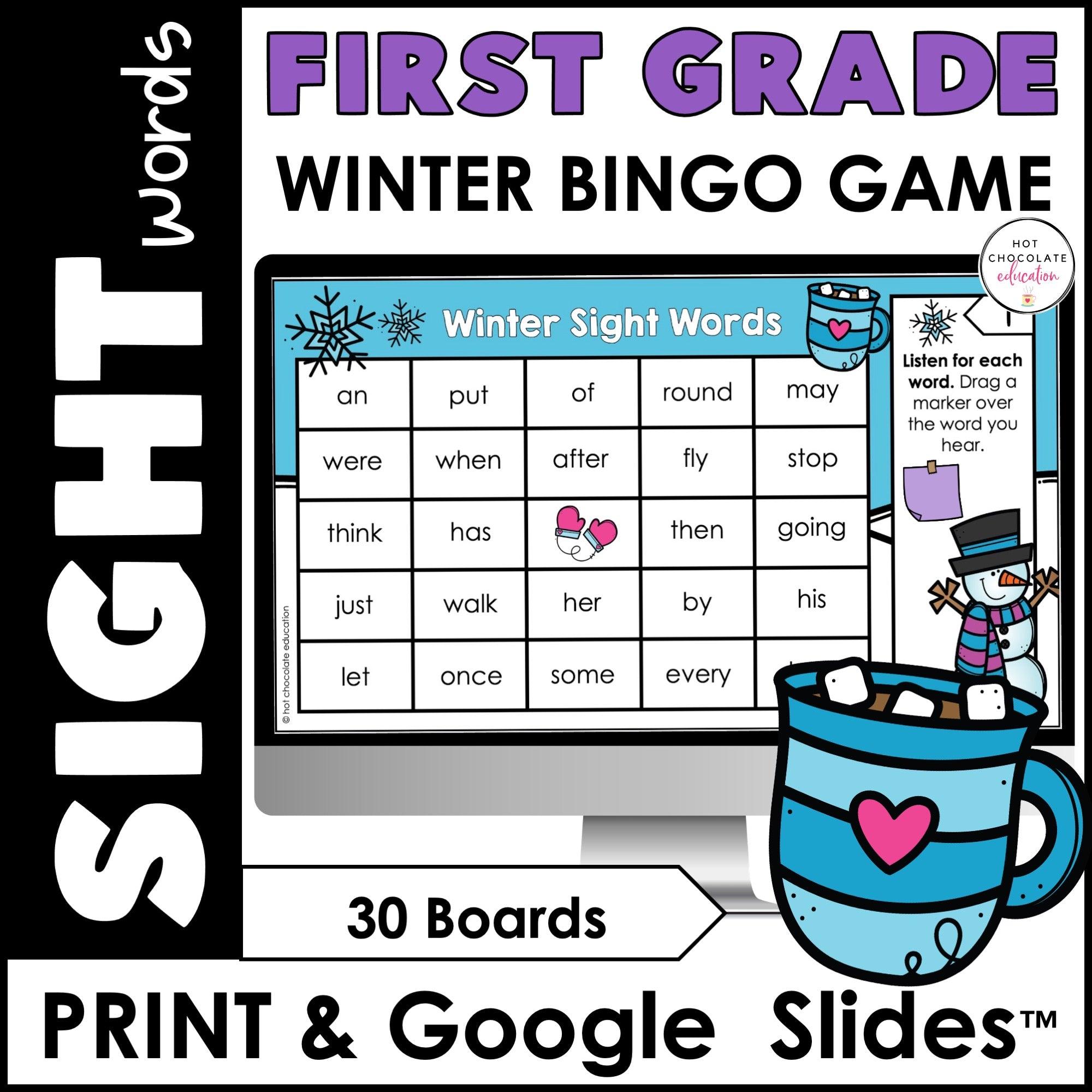 Winter 1st Grade Sight Words Bingo - Print & Digital