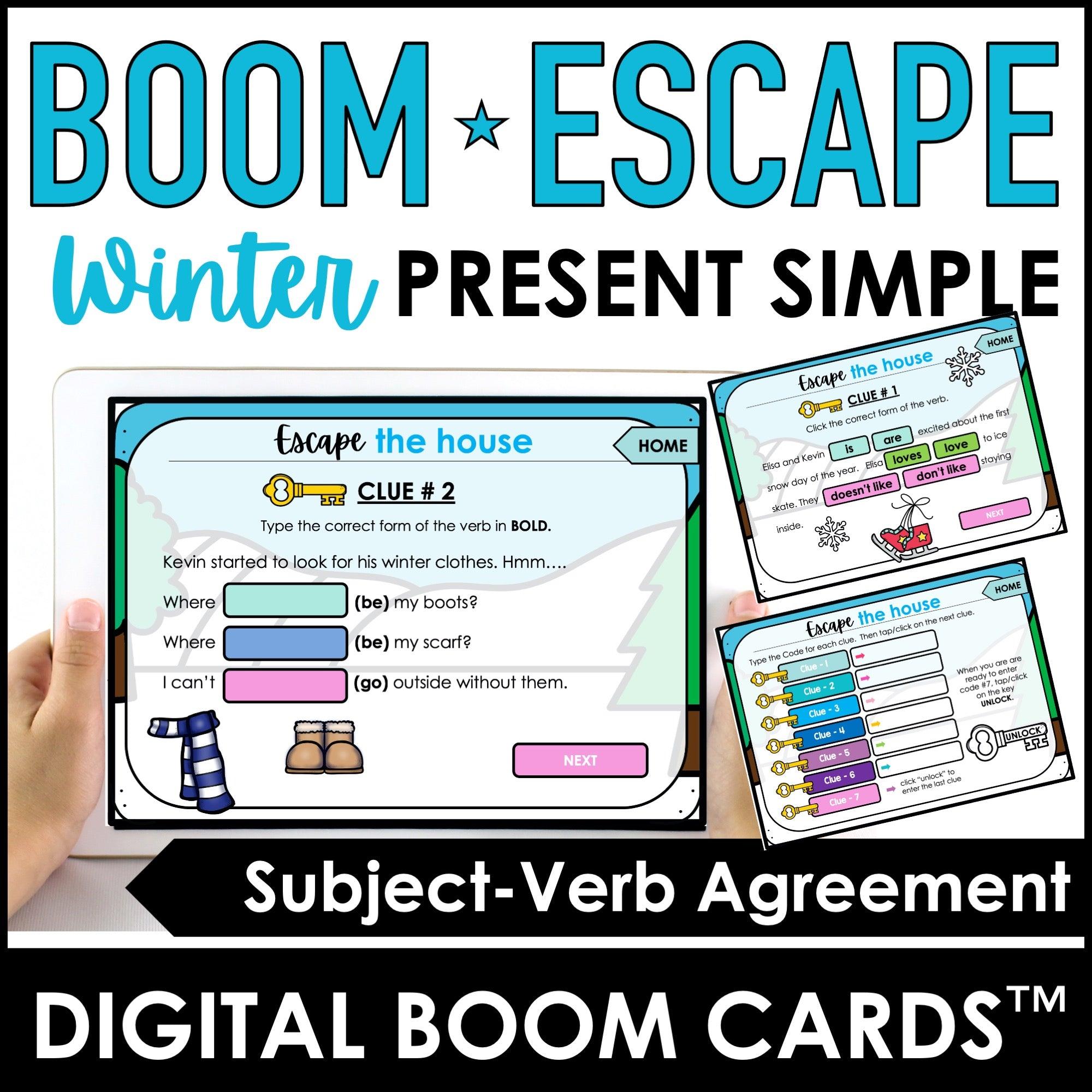 Winter Subject / Verb Agreement Escape Room | Boom Cards
