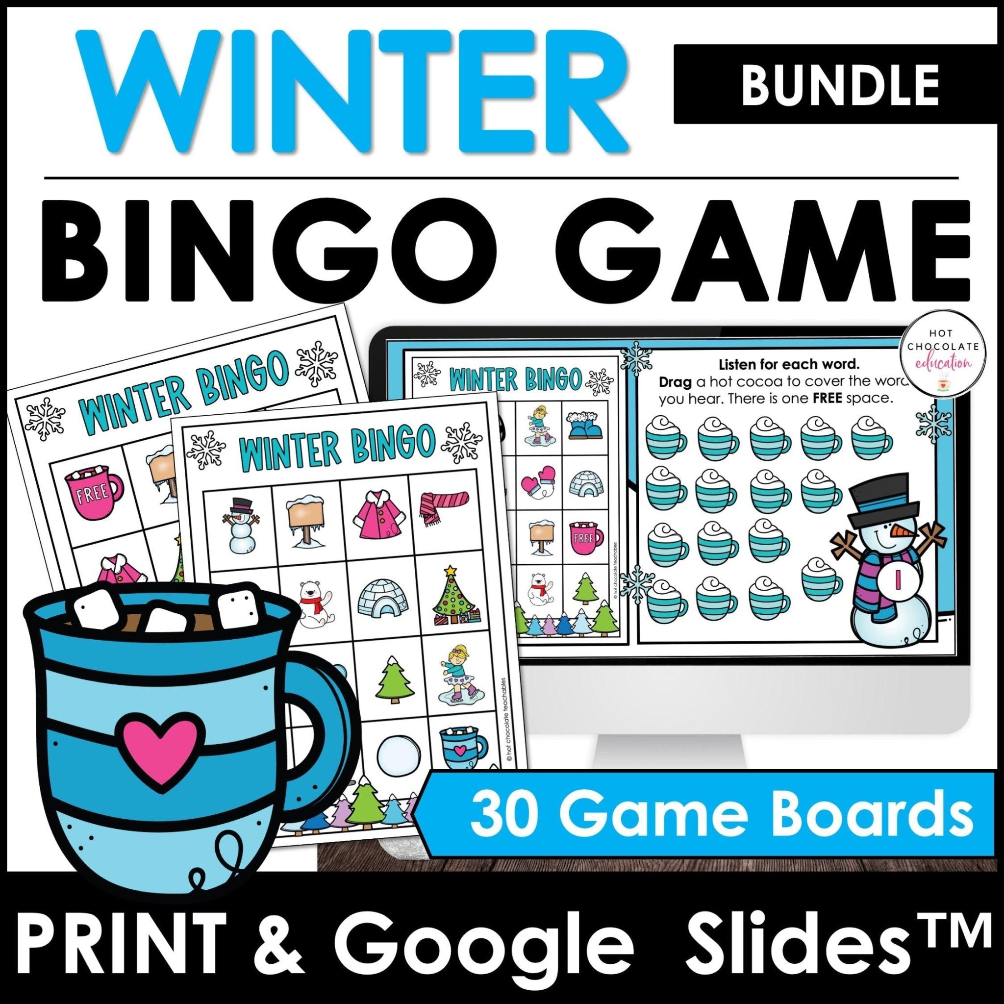Winter Vocabulary Bingo Games - Print & Digital BUNDLE