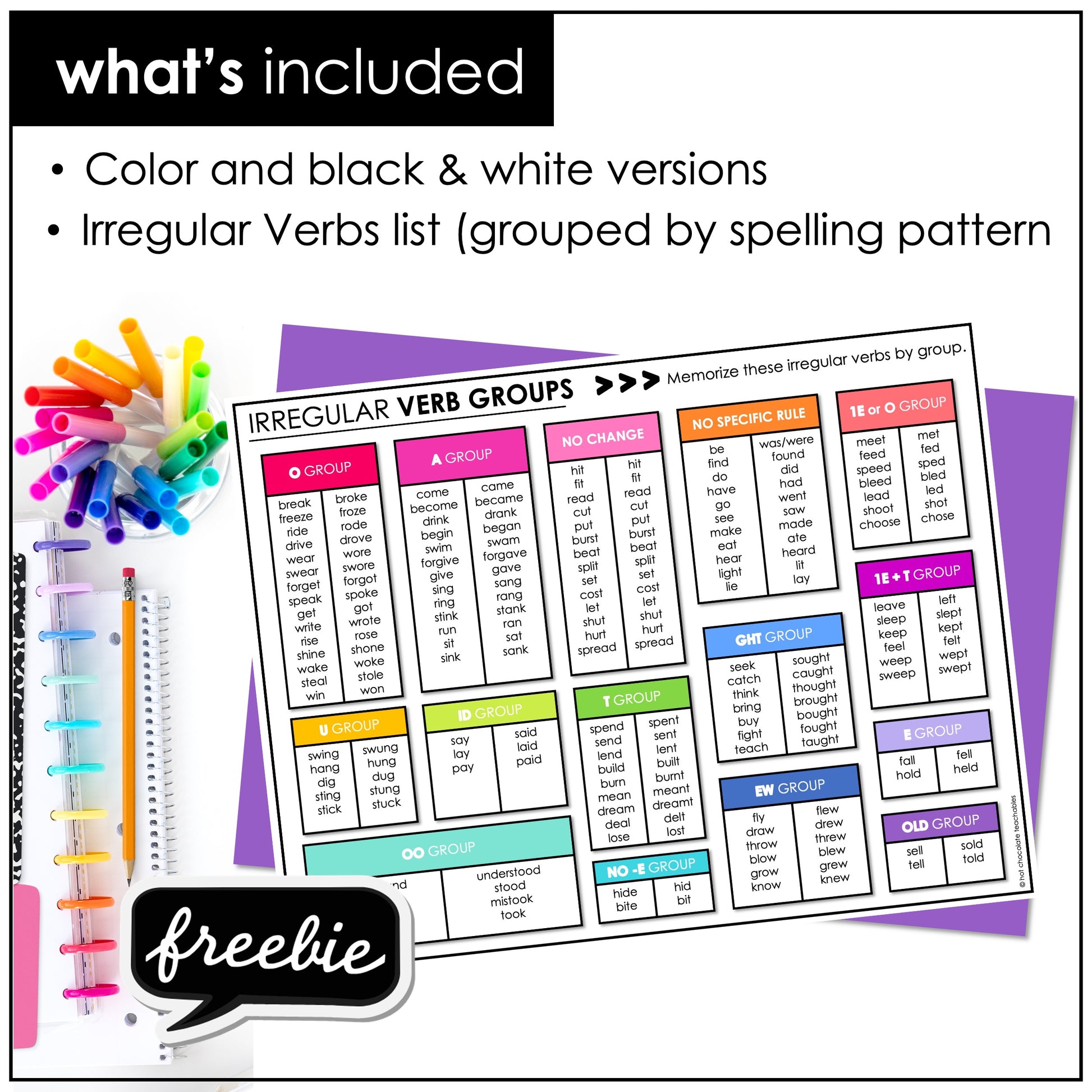 FREE Irregular Verb Chart (Past Tense Verbs grouped by Spelling Patter