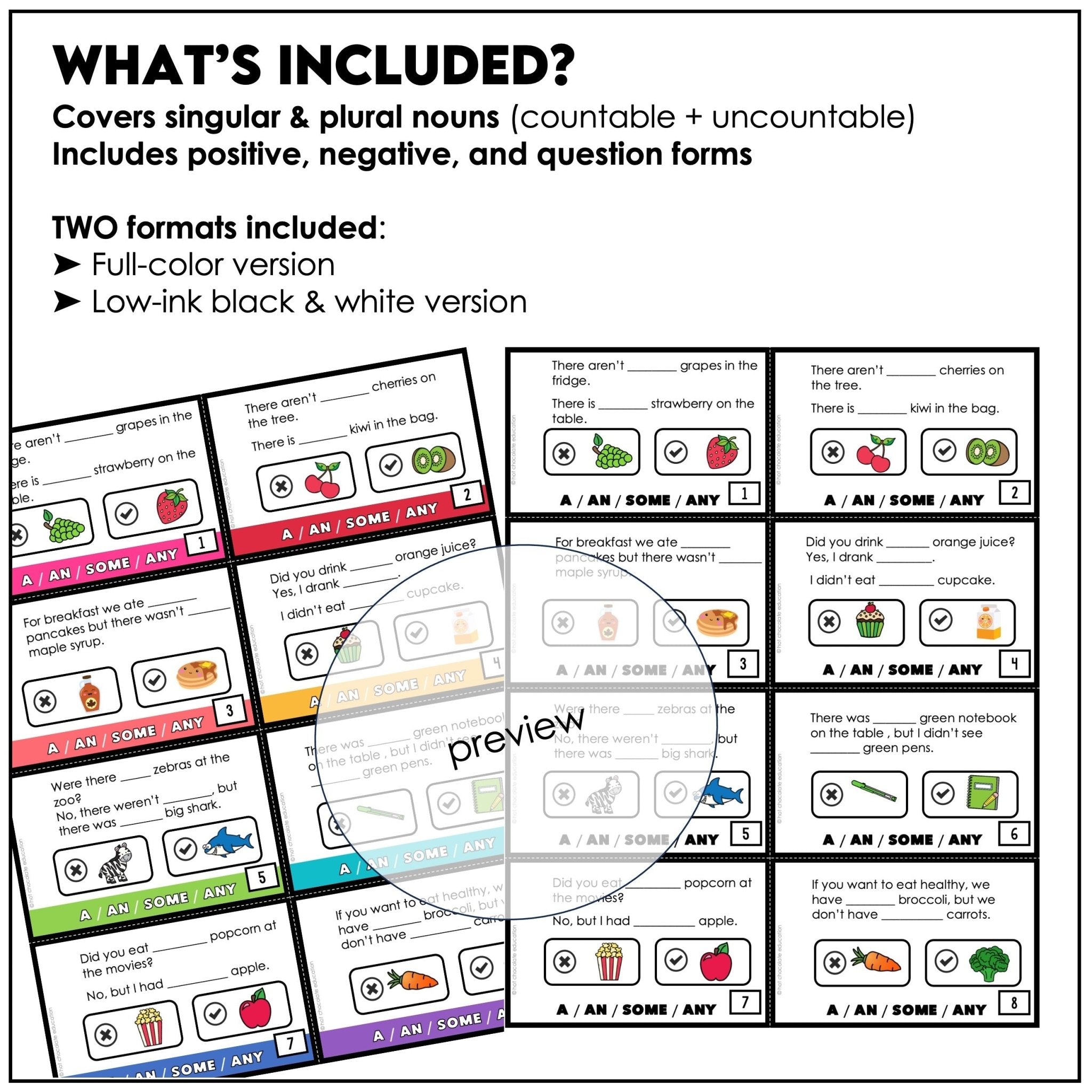 Quantifier Practice Cards for Countable & Uncountable Nouns