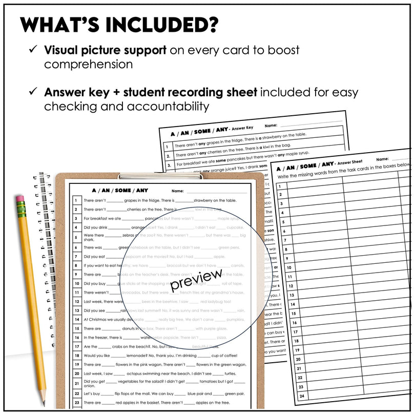 Quantifier Practice Cards for Countable & Uncountable Nouns