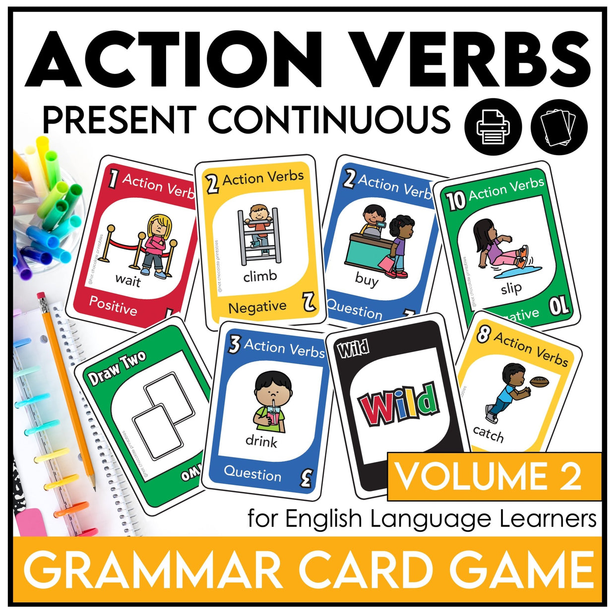 Action Verbs Card Game : Present Continuous Tense