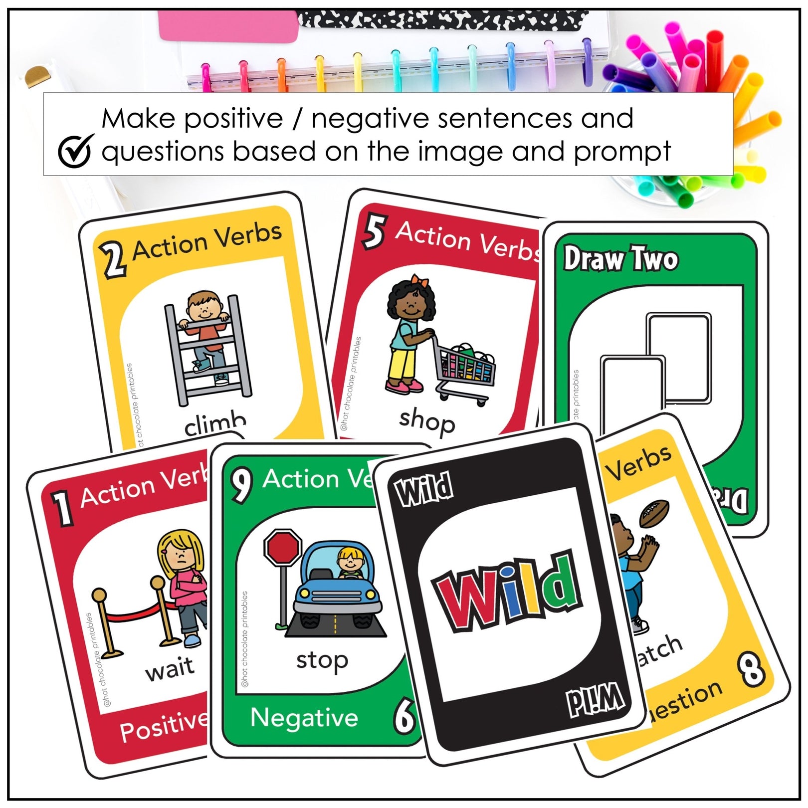 Action Verbs Card Game : Present Continuous Tense