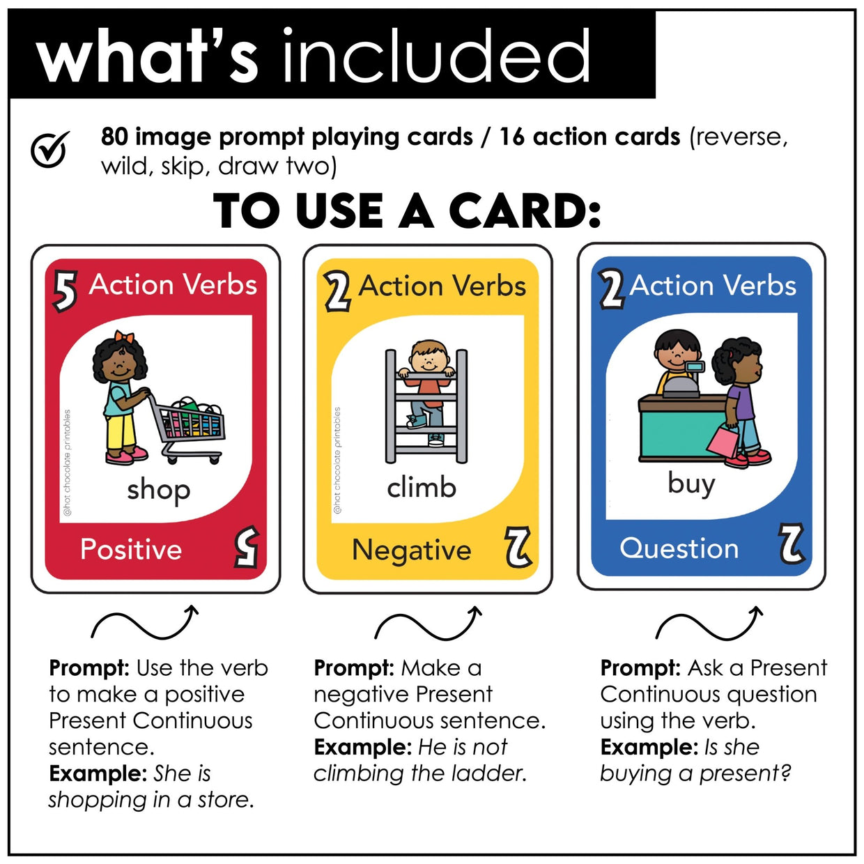 Action Verbs Card Game : Present Continuous Tense