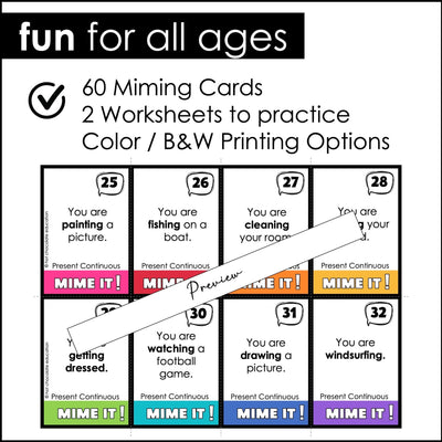 Present Continuous Tense Miming Game - Action Verb Charades