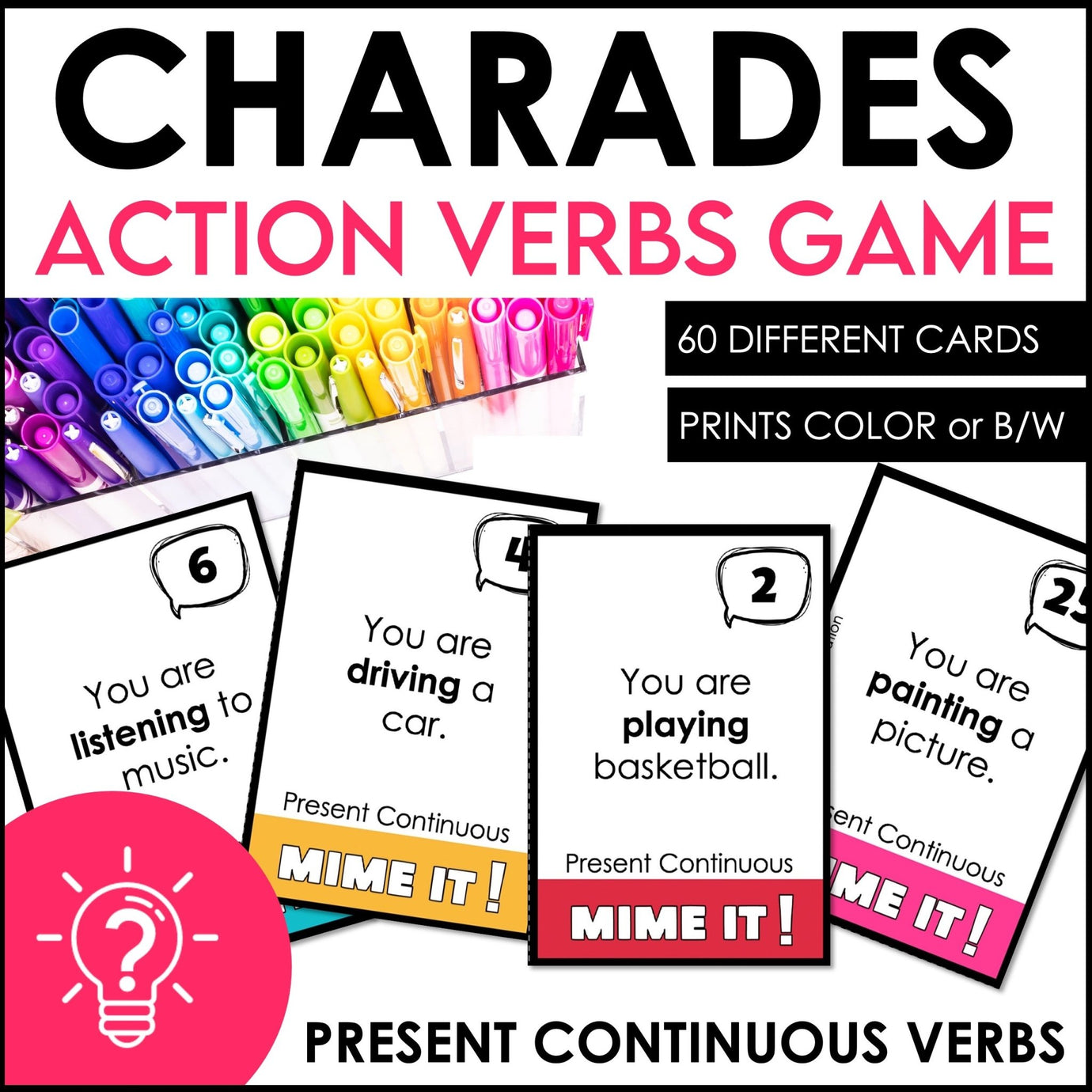 Present Continuous Tense Miming Game - Action Verb Charades
