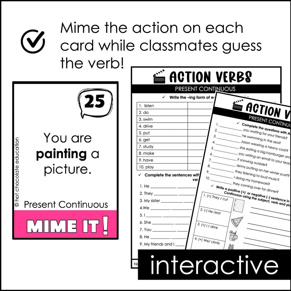 Present Continuous Tense Miming Game - Action Verb Charades