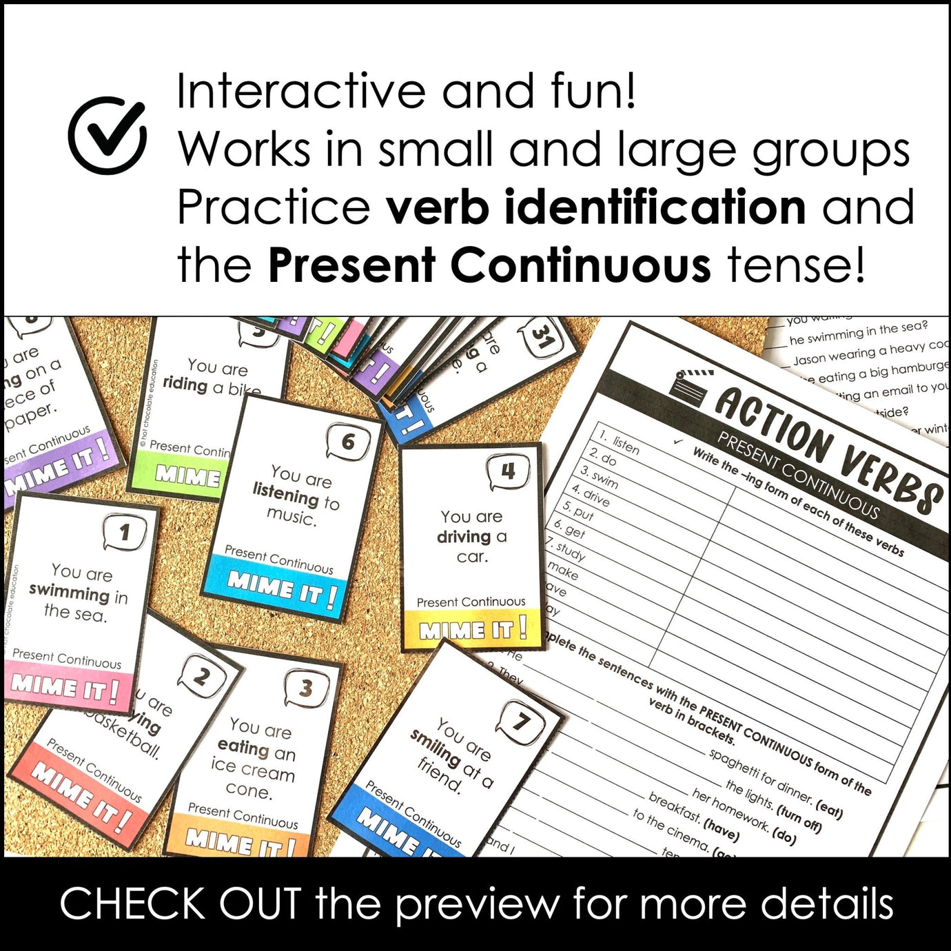 Present Continuous Tense Miming Game - Action Verb Charades