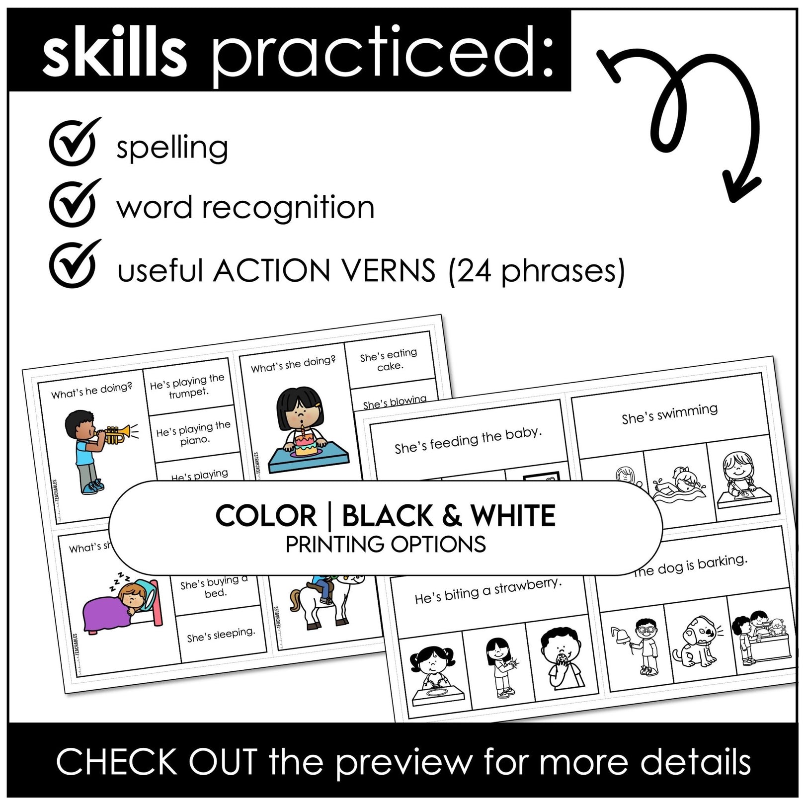 Action Verb CLIP CARDS - Present Continuous Verb Activity