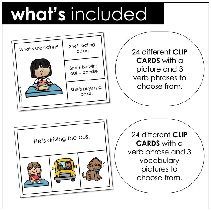 Action Verb CLIP CARDS - Present Continuous Verb Activity