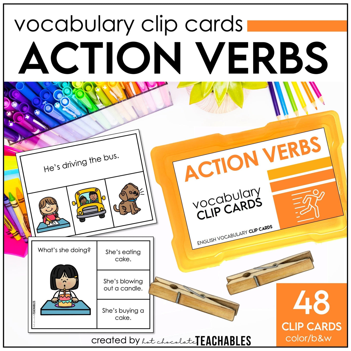 Action Verb CLIP CARDS - Present Continuous Verb Activity