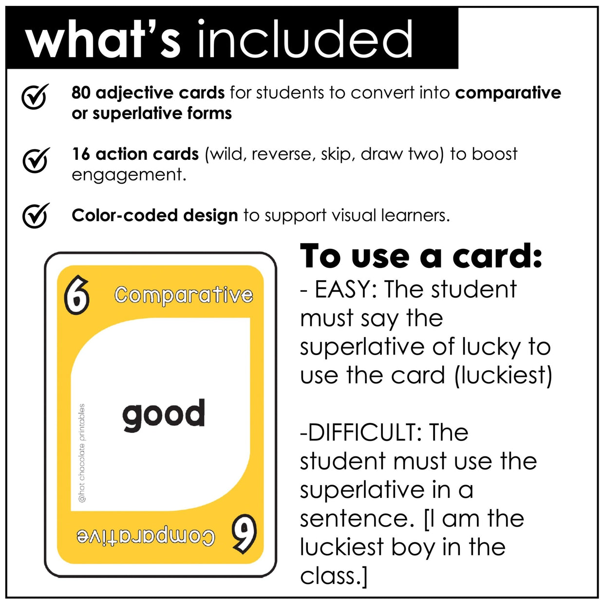 Adjectives : Comparative & Superlative Card Game