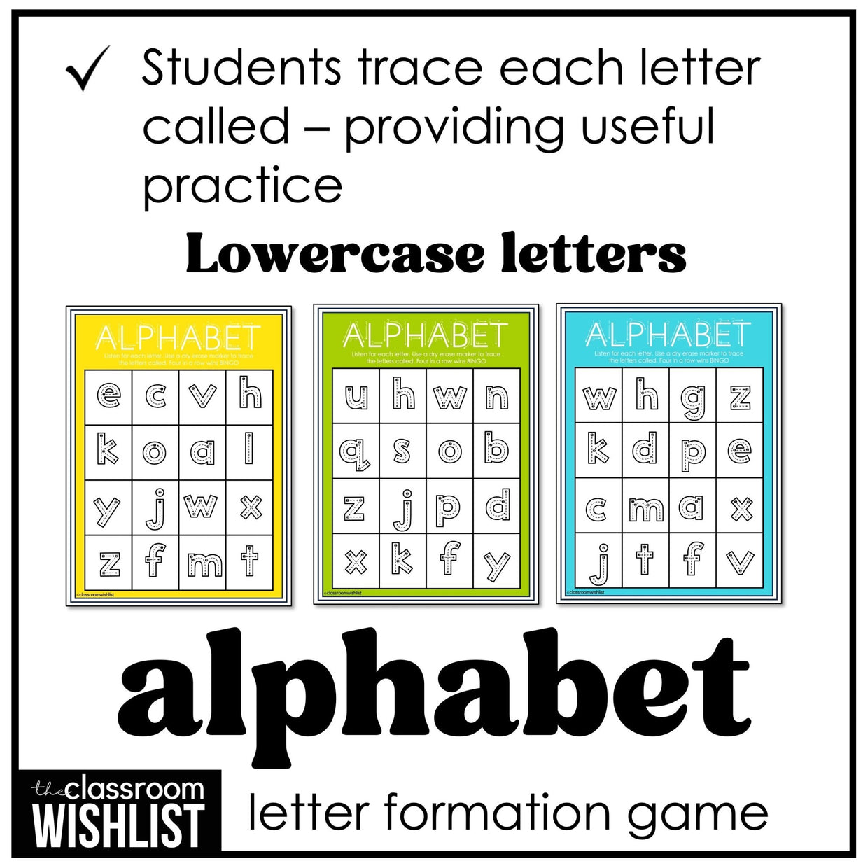 Alphabet Letter Formation Bingo Game | Lowercase Letters