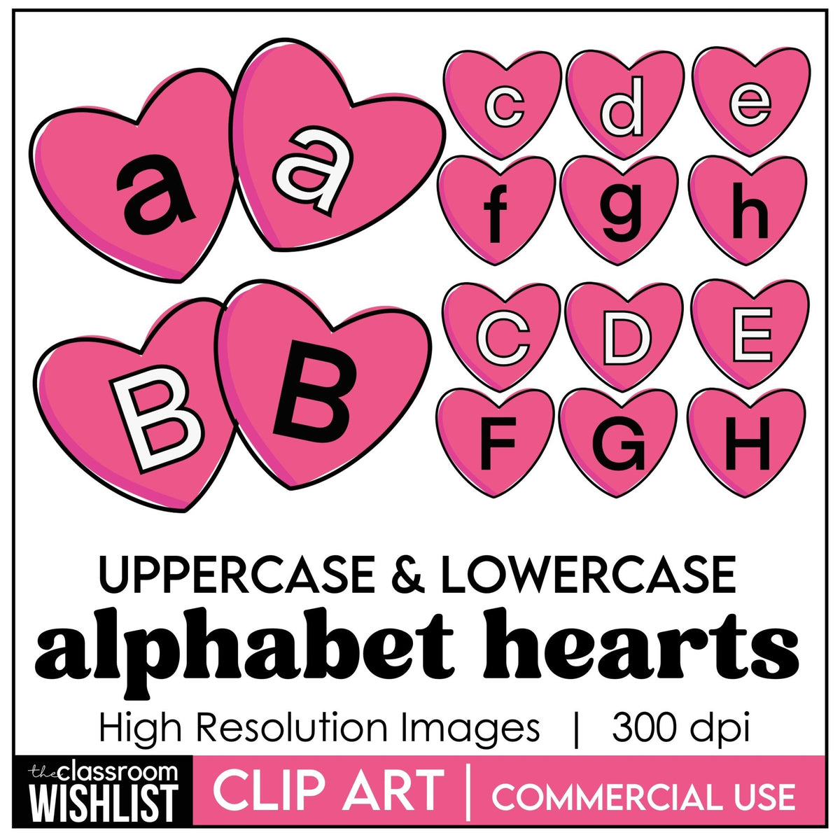 Alphabet Letter Hearts | Uppercase & Lowercase Moveable Clipart – Hot ...