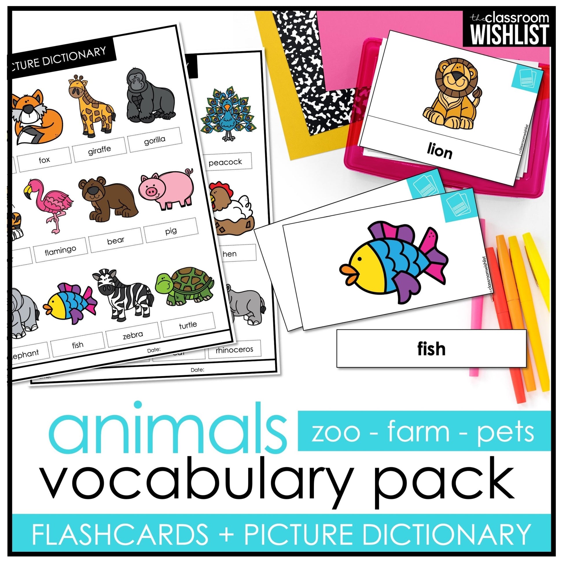 Animals Vocabulary Pack: Farm, Zoo and Pet Flashcards