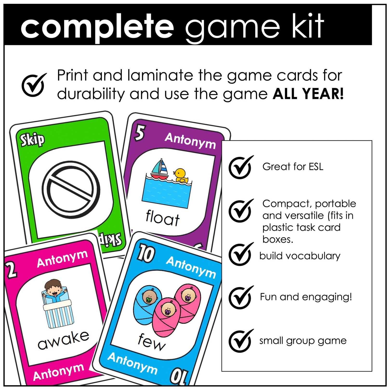 Antonyms | Opposites : Vocabulary Building Card Game