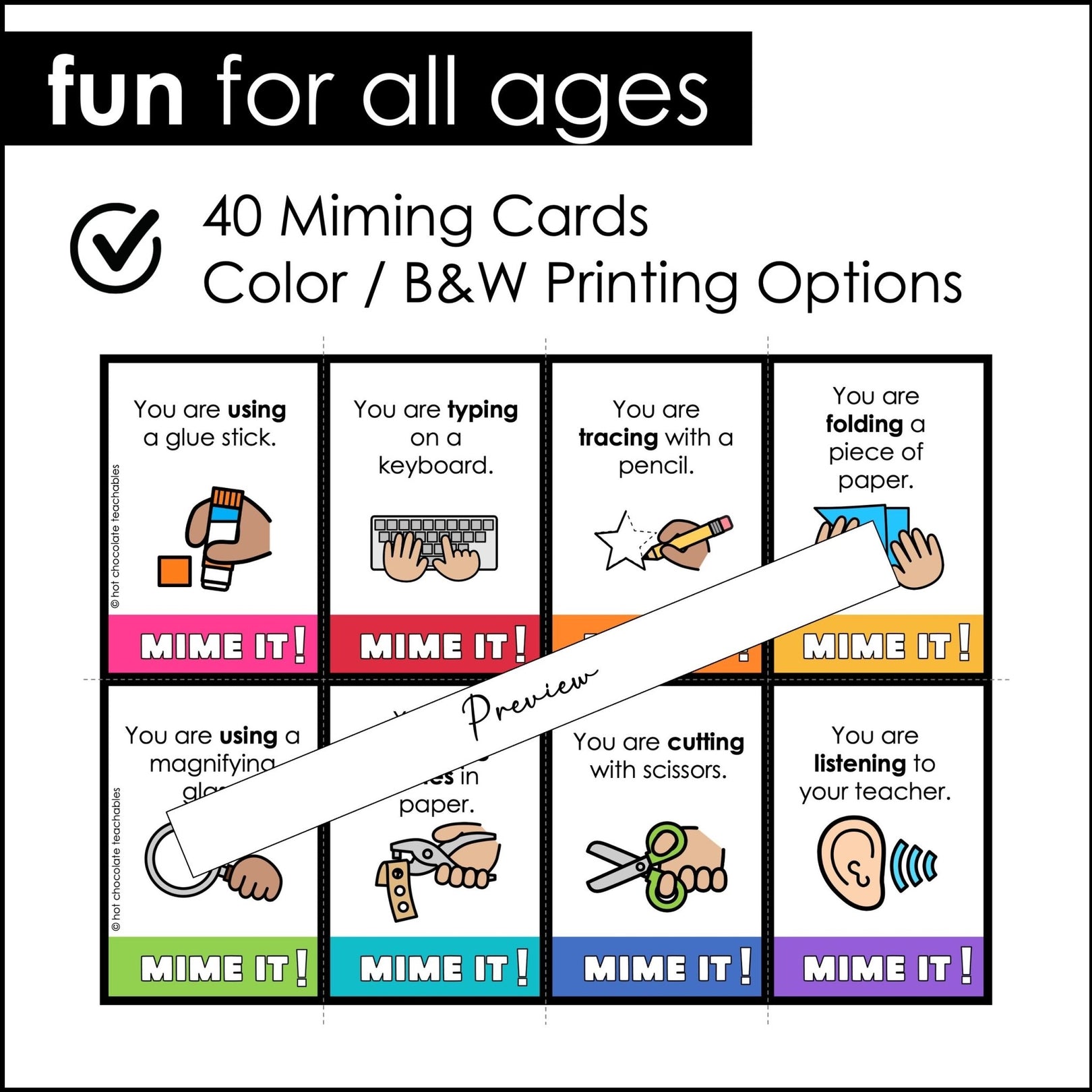 Back to School Verb Charades | Miming Game Cards for Kids
