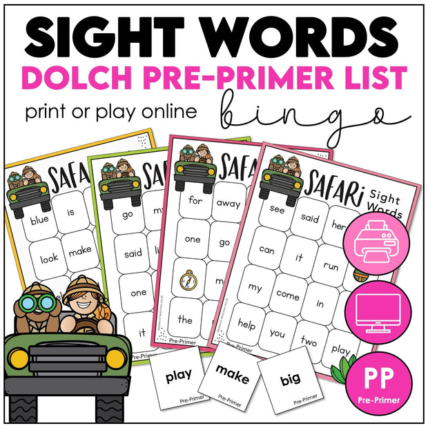 Beginning Sight Words Bingo Game | Pre-Primer Word
