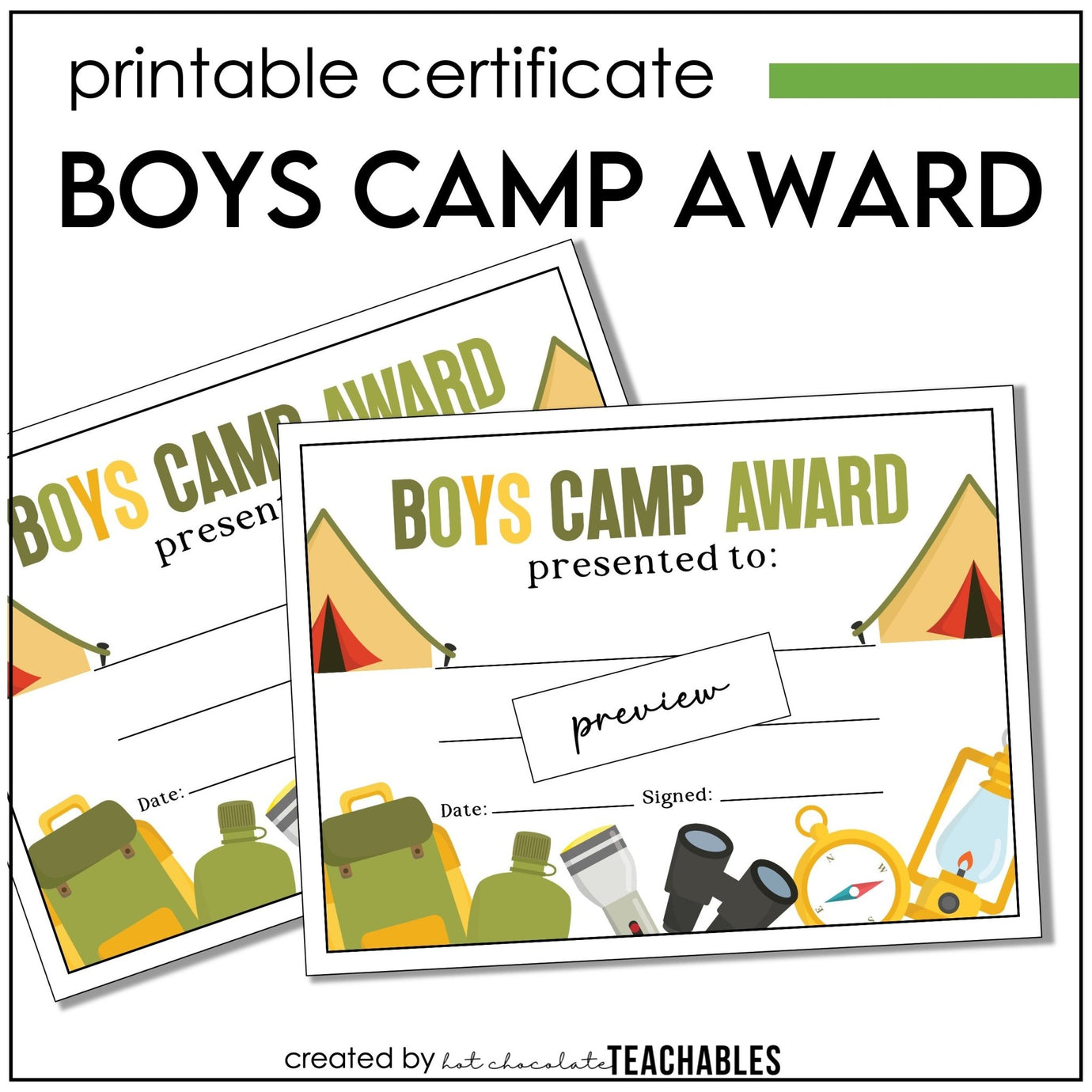 Boys Camp Awards, Summer Camp Certificate for Kids