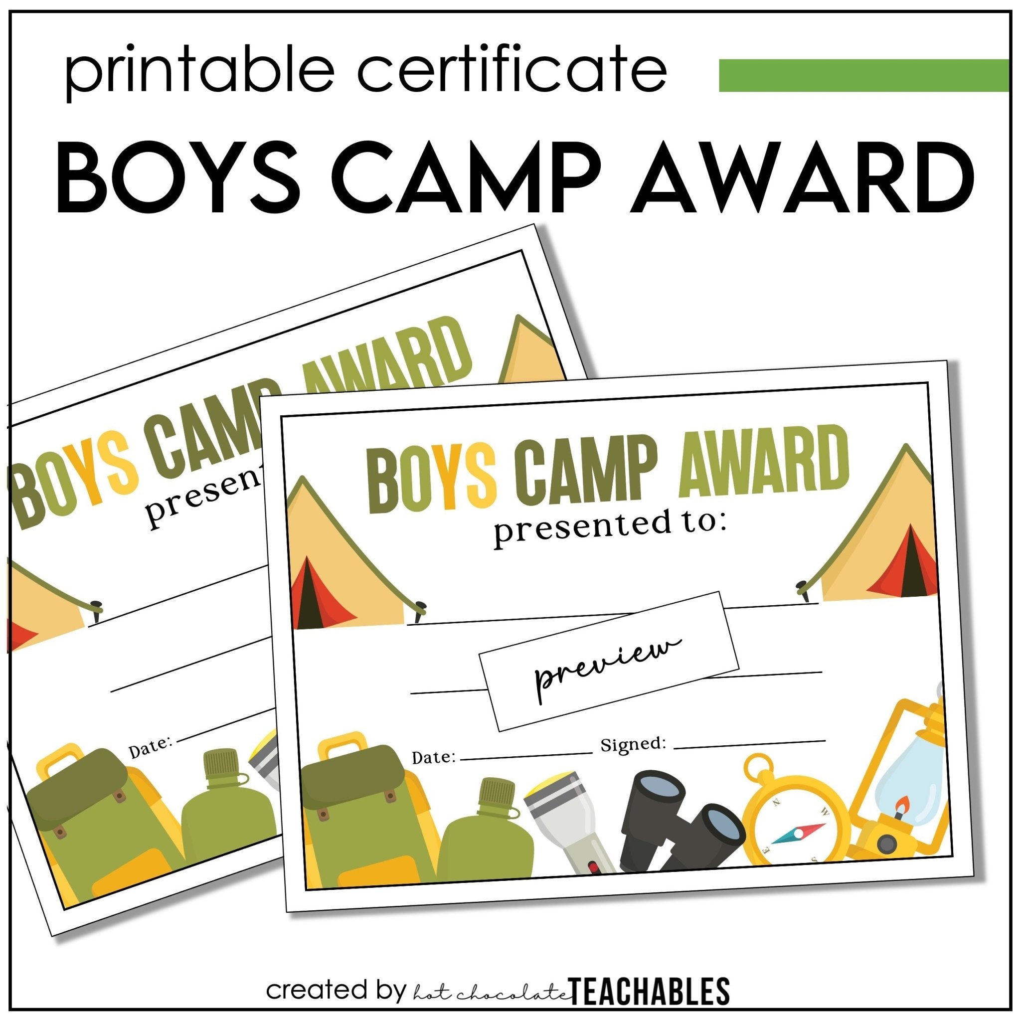 Boys Camp Awards, Summer Camp Certificate for Kids, Printable Certific ...
