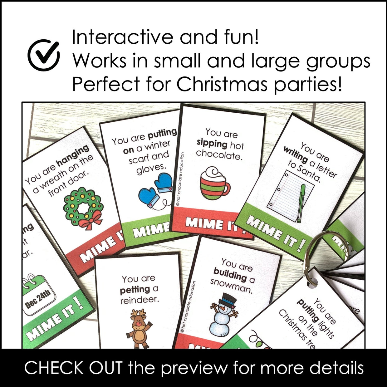 Christmas Action Verb Charades - Present Continuous Miming