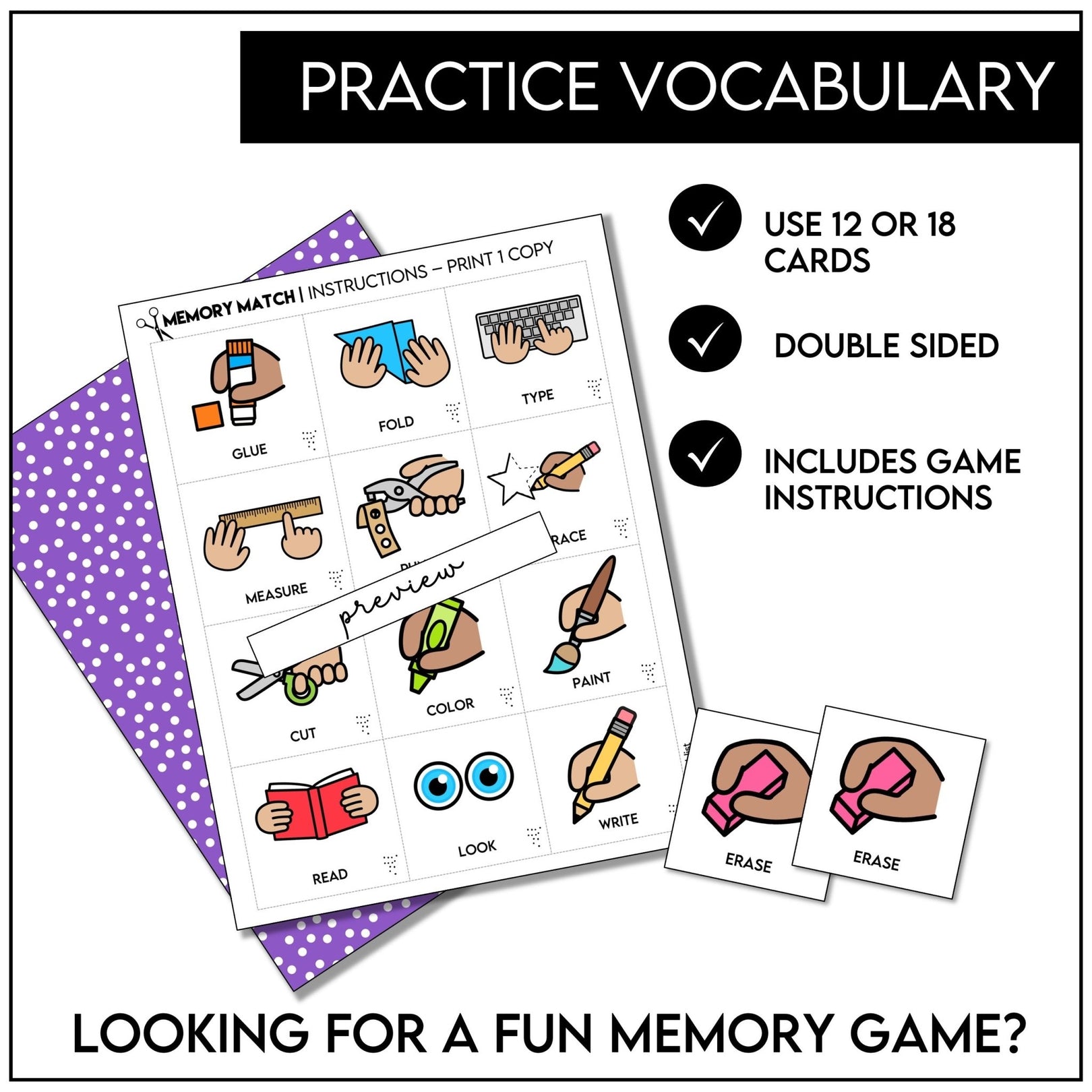 Classroom Instructions Memory Game | Vocabulary Game