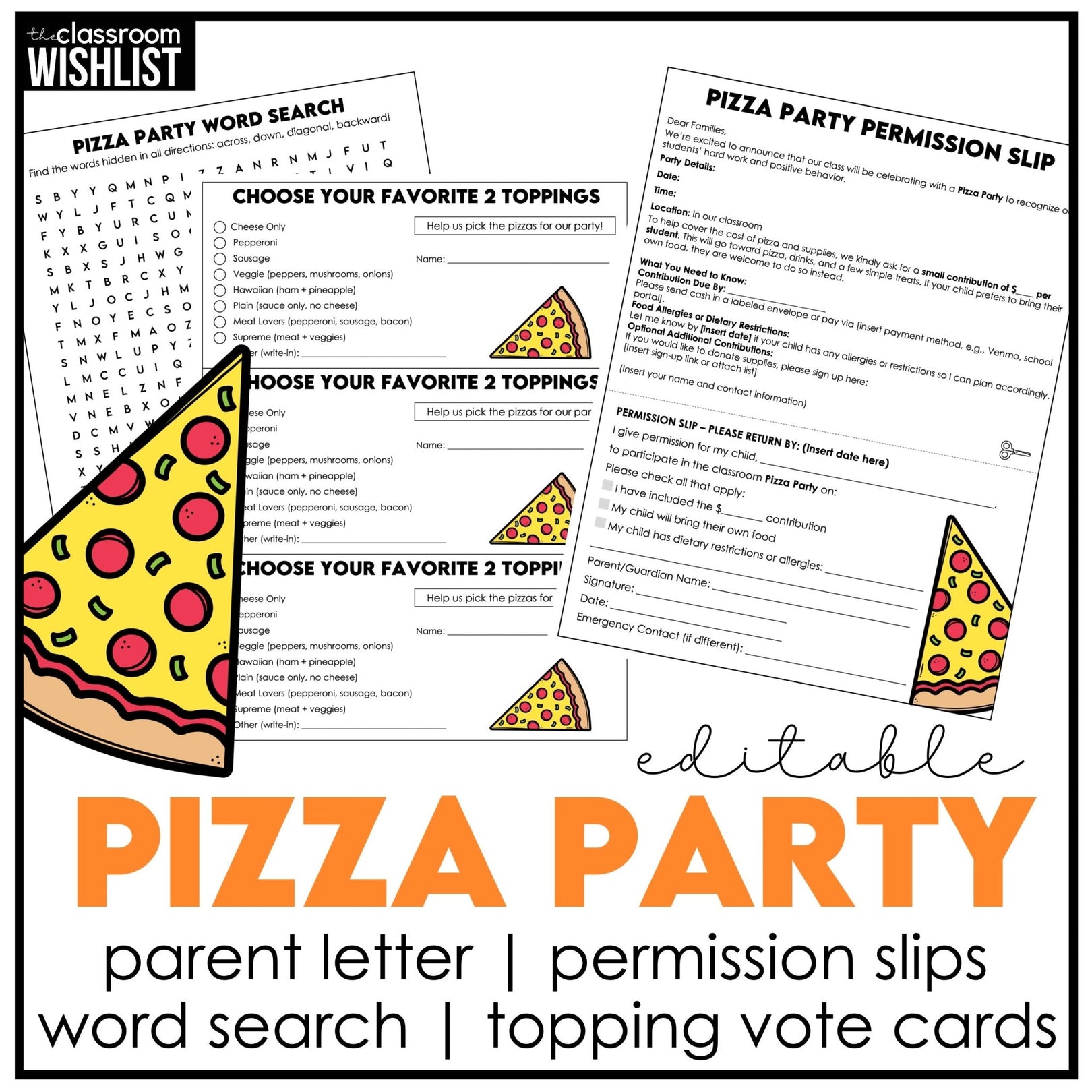 Classroom Pizza Party Planning Kit | Letter to Parents