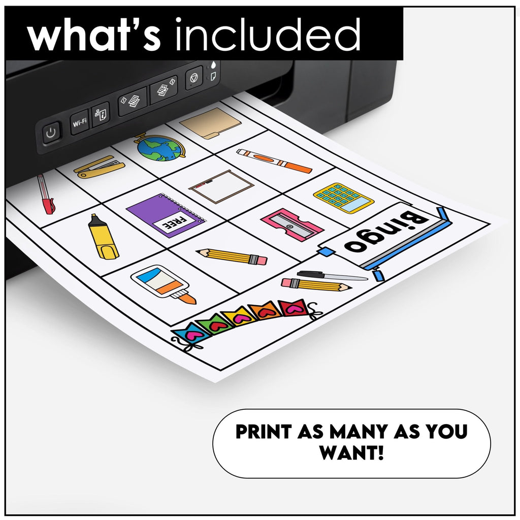 Classroom & School Supplies Bingo Game - Vocabulary Building – Hot ...
