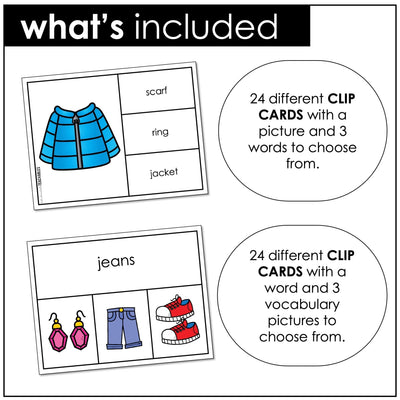 Clothes Vocabulary | Clothing CLIP CARDS for ELL - ESL - EFL – Hot ...