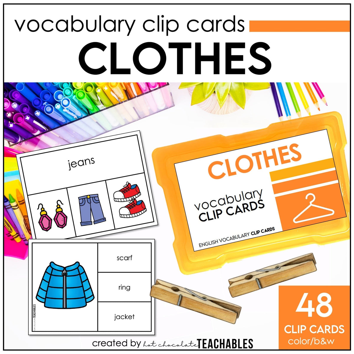 Clothes Vocabulary | Clothing CLIP CARDS for ELL - ESL - EFL – Hot ...
